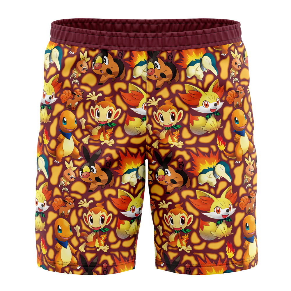 Fire Type Starters Pokemon Board Shorts Swim Trunks - AnimeBape