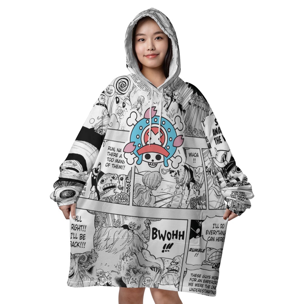 Tony Chopper Manga Panels One Piece Blanket Hoodie - AnimeBape