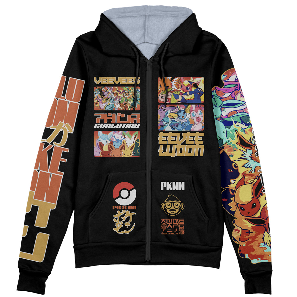 Eeveelution V2 Pokemon Streetwear Zip Hoodie Jacket - AnimeBape