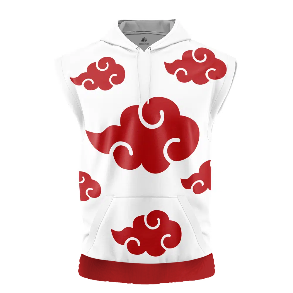 Akatsuki White Akatsuki Cut Off Sleeveless Workout Hoodie Naruto ...
