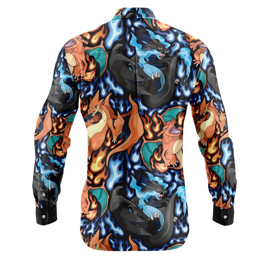 Charizard Mega Evolution Pokemon Long Sleeve Button Up Shirt - AnimeBape