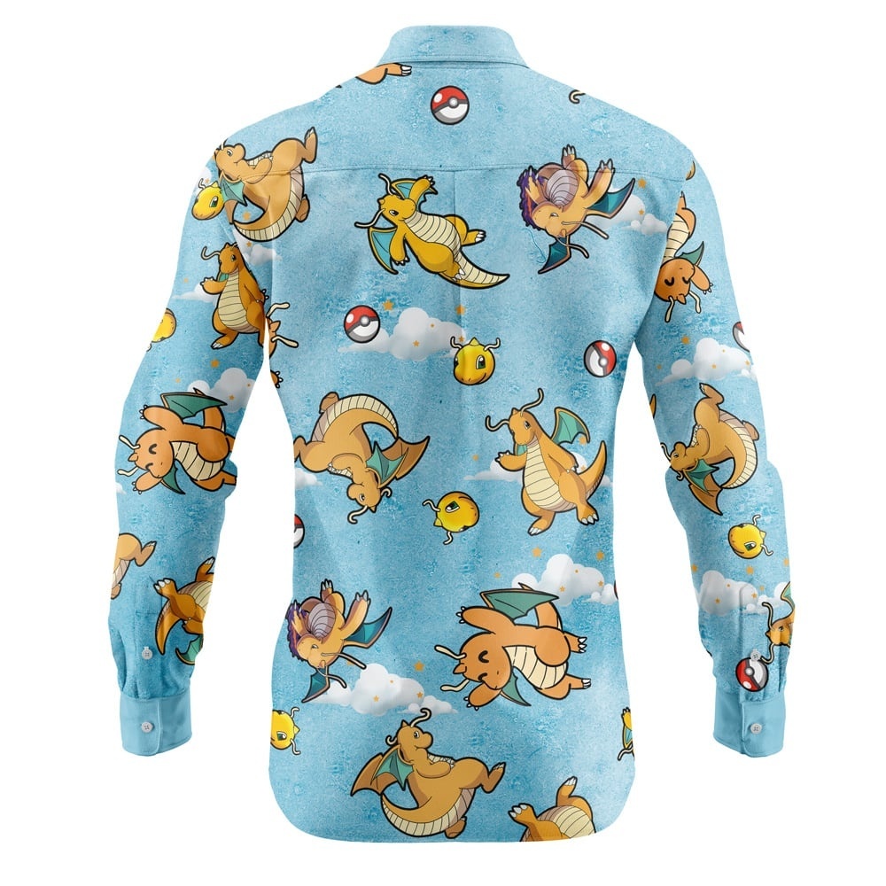 Dragonite Pattern Pokemon Long Sleeve Button Up Shirt - AnimeBape
