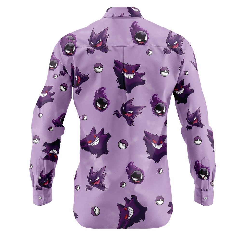 Gengar Pattern Pokemon Long Sleeve Button Up Shirt - AnimeBape