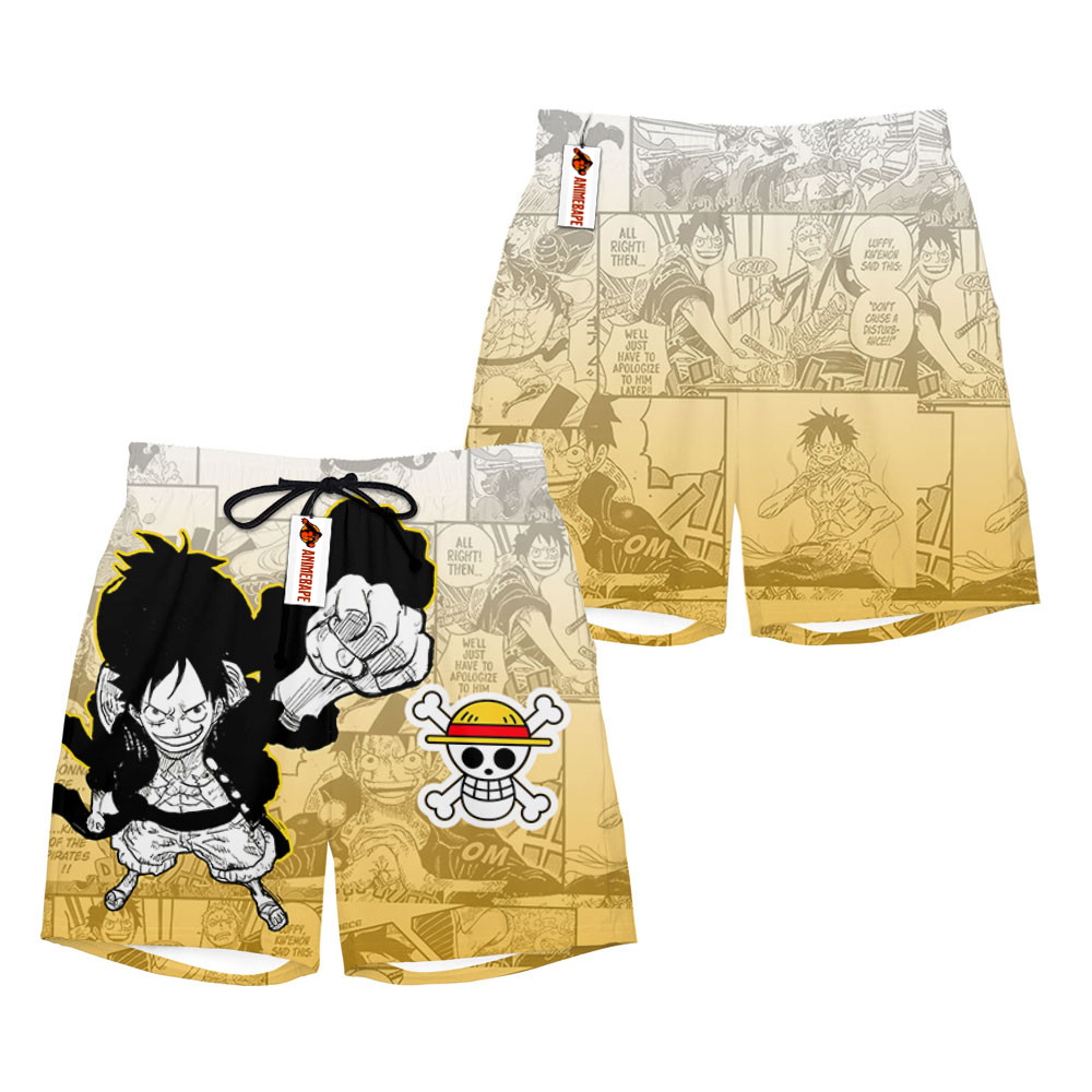 Luffy Board Shorts Pants Manga Style One Piece - AnimeBape