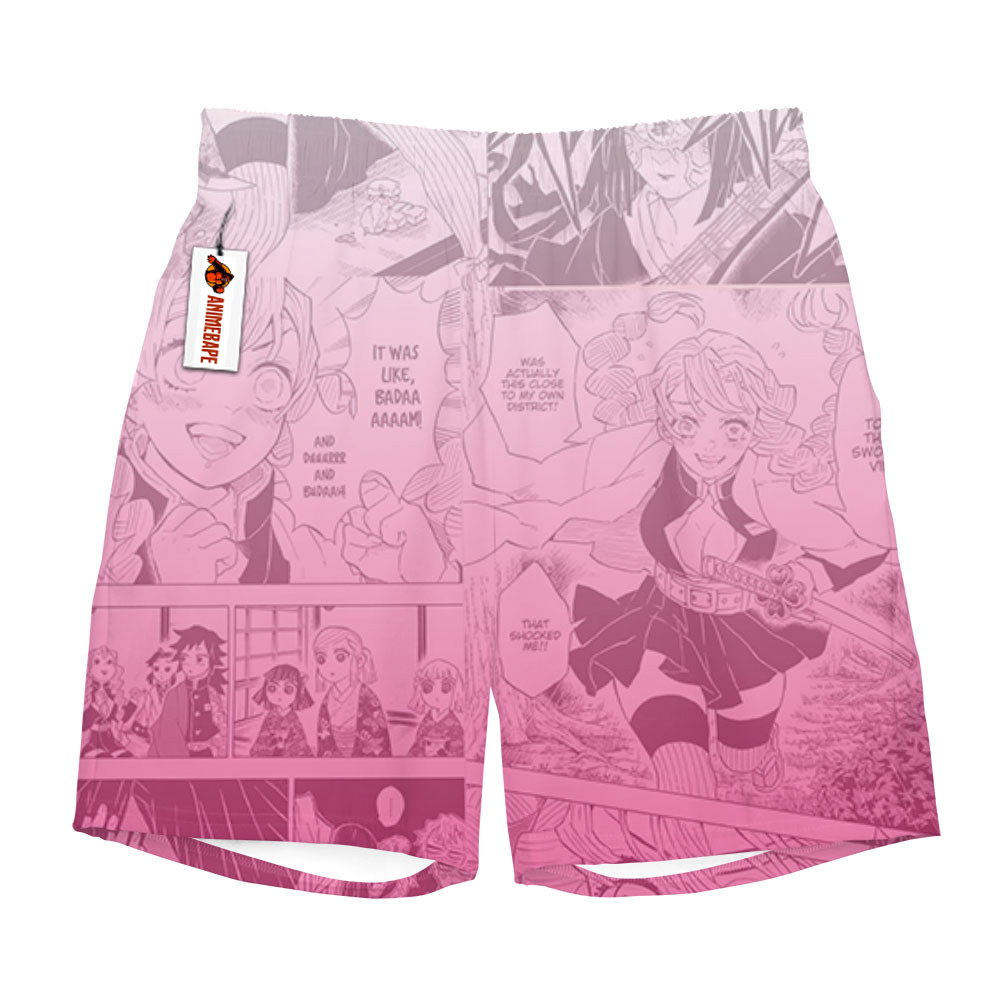 Mitsuri Kanroji Board Shorts Pants Manga Style Demon Slayer - AnimeBape