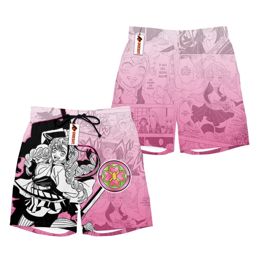 Mitsuri Kanroji Board Shorts Pants Manga Style Demon Slayer - AnimeBape