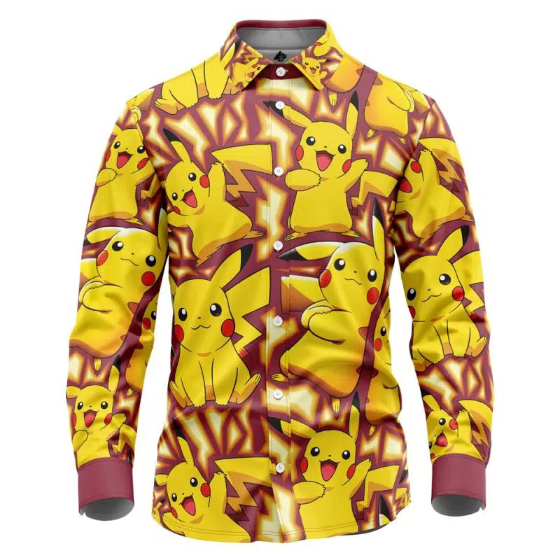Pikachu Pokemon Long Sleeve Button Up Shirt - AnimeBape