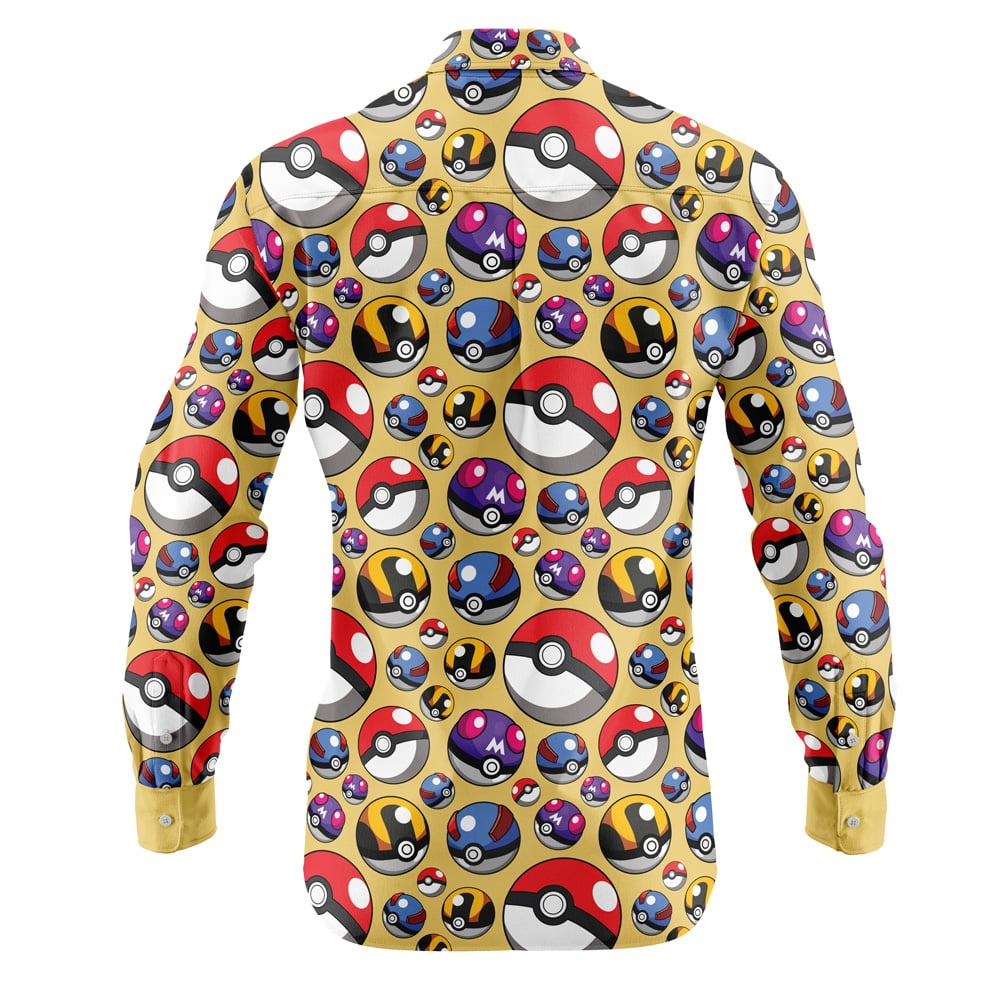 Poke Balls Pokemon Long Sleeve Button Up Shirt - AnimeBape