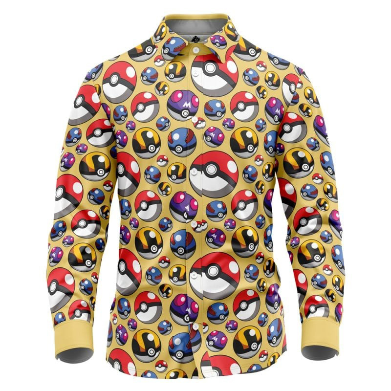 Poke Balls Pokemon Long Sleeve Button Up Shirt - AnimeBape