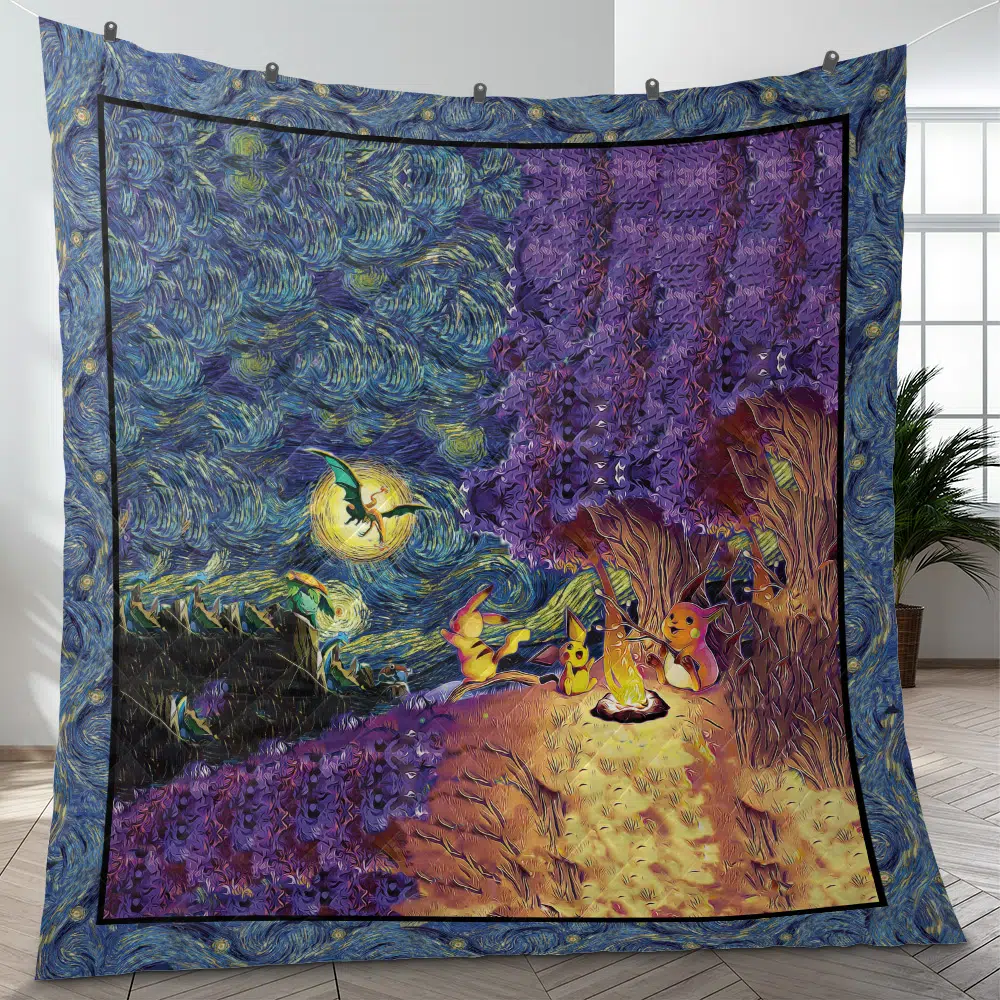 Pokemon Starry Night Quilt Blanket - AnimeBape