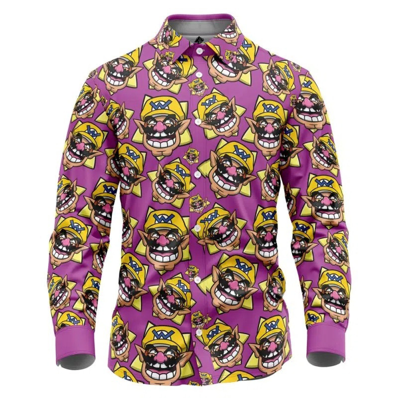 Wario Mario Bros Long Sleeve Button Up Shirt - AnimeBape