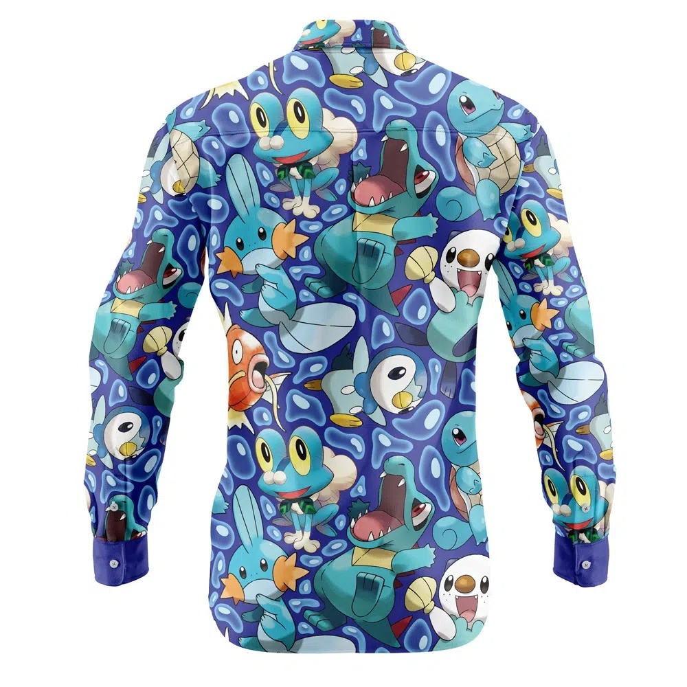 Water Type Starters Pokemon Long Sleeve Button Up Shirt - AnimeBape