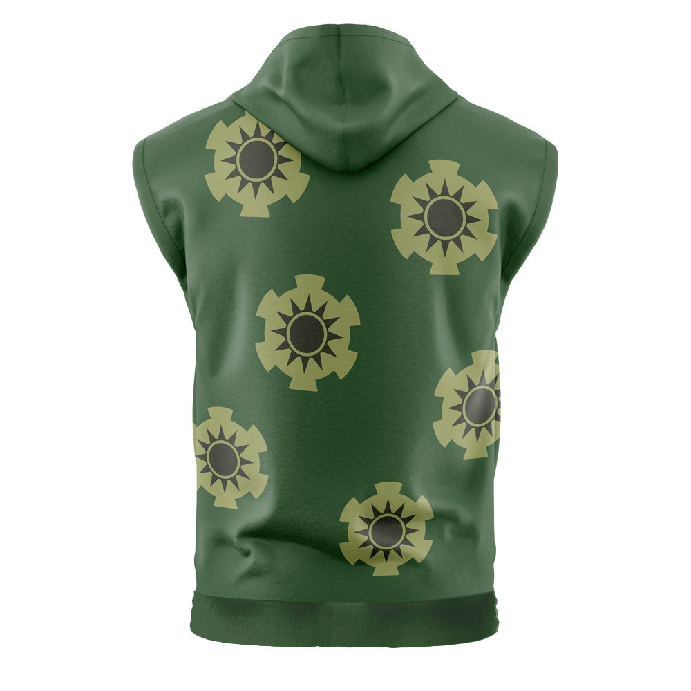 Zoro Wano Pattern One Piece Cut Off Sleeveless Workout Hoodie - AnimeBape