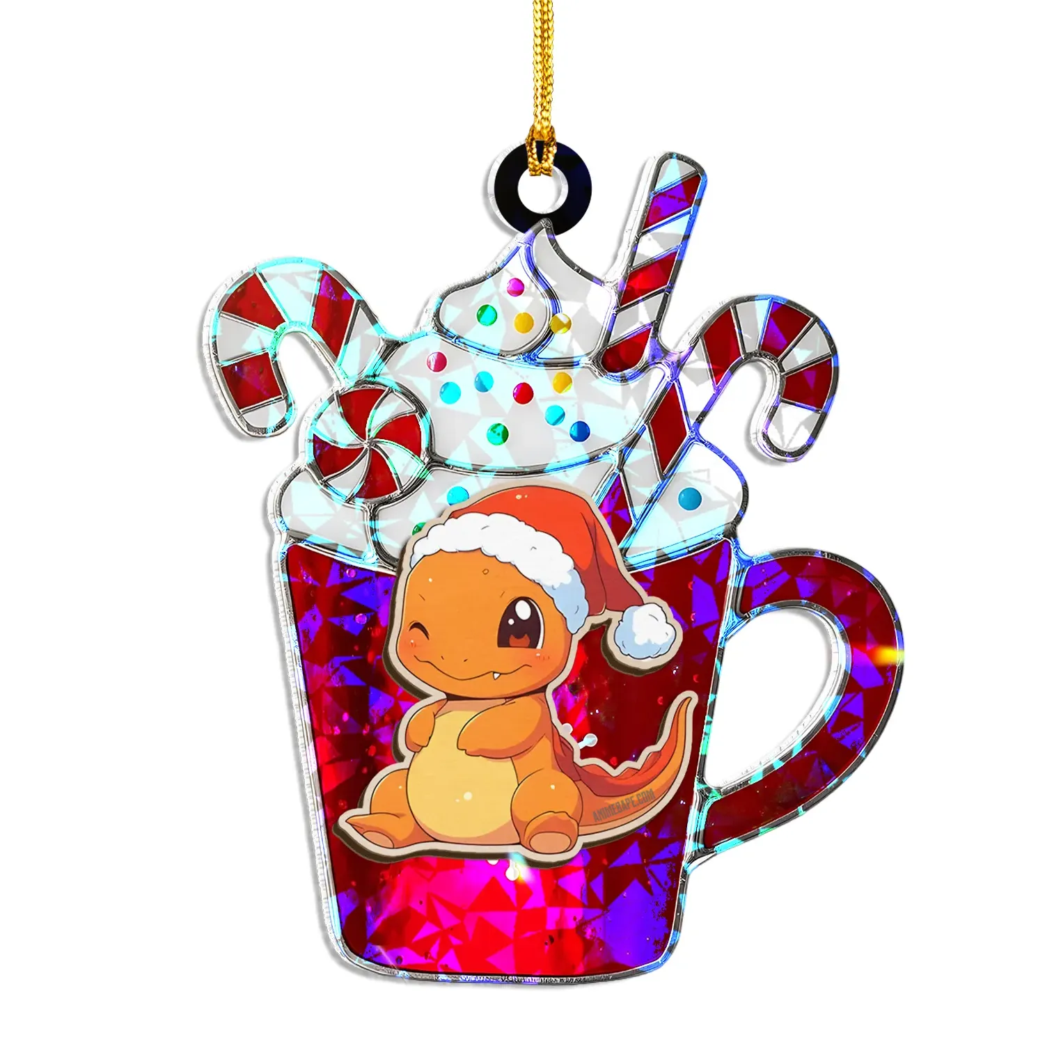 Charmander Pokemon Wood Shattered Glass Hologram Ornament - AnimeBape