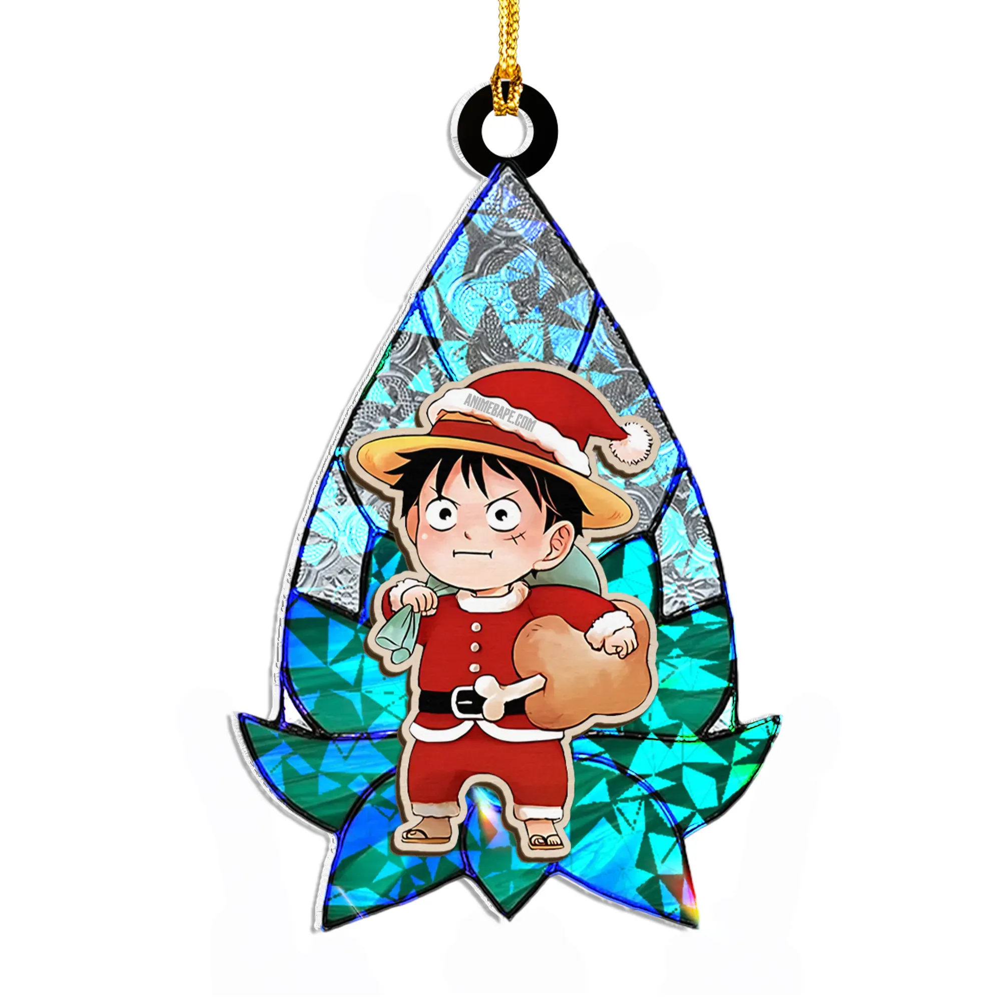 Luffy One Piece V1 Wood Shattered Glass Hologram Ornament - AnimeBape