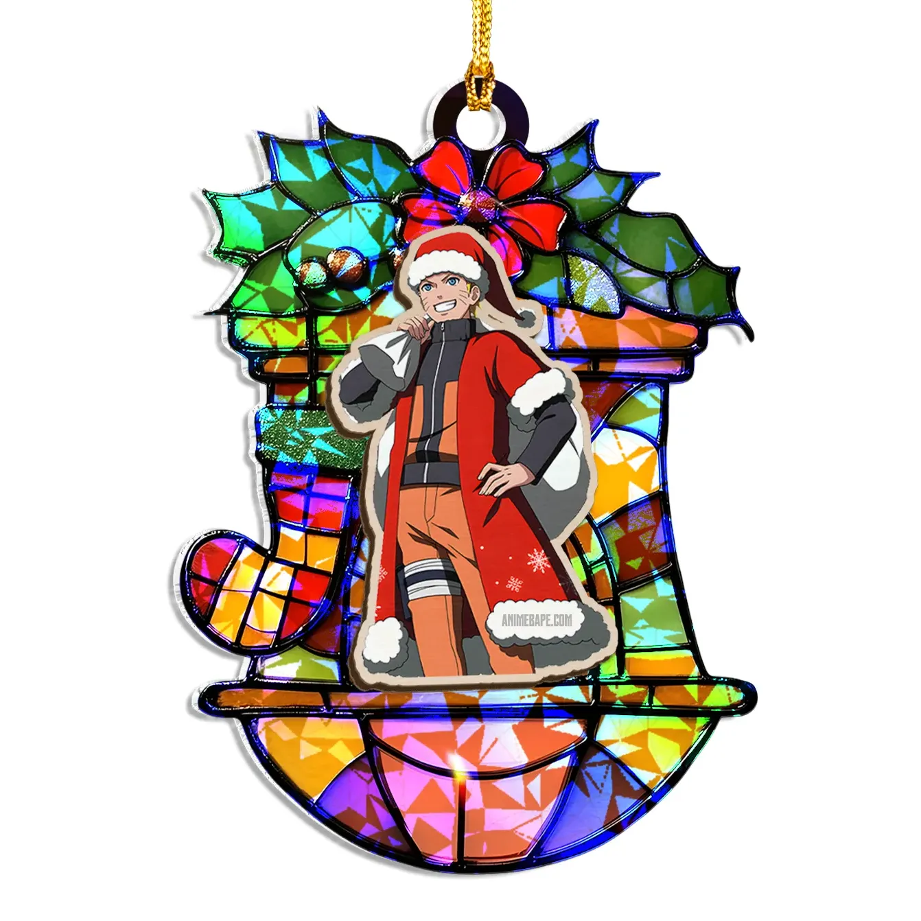 Naruto Uzumaki Naruto Wood Shattered Glass Hologram Ornament - AnimeBape