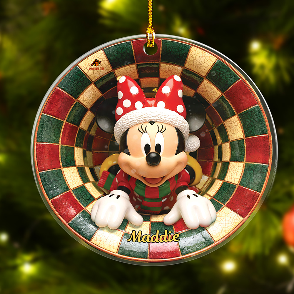 Disney Minnie In Loop Hole Gift Custom Name Christmas Acrylic Ornament ...