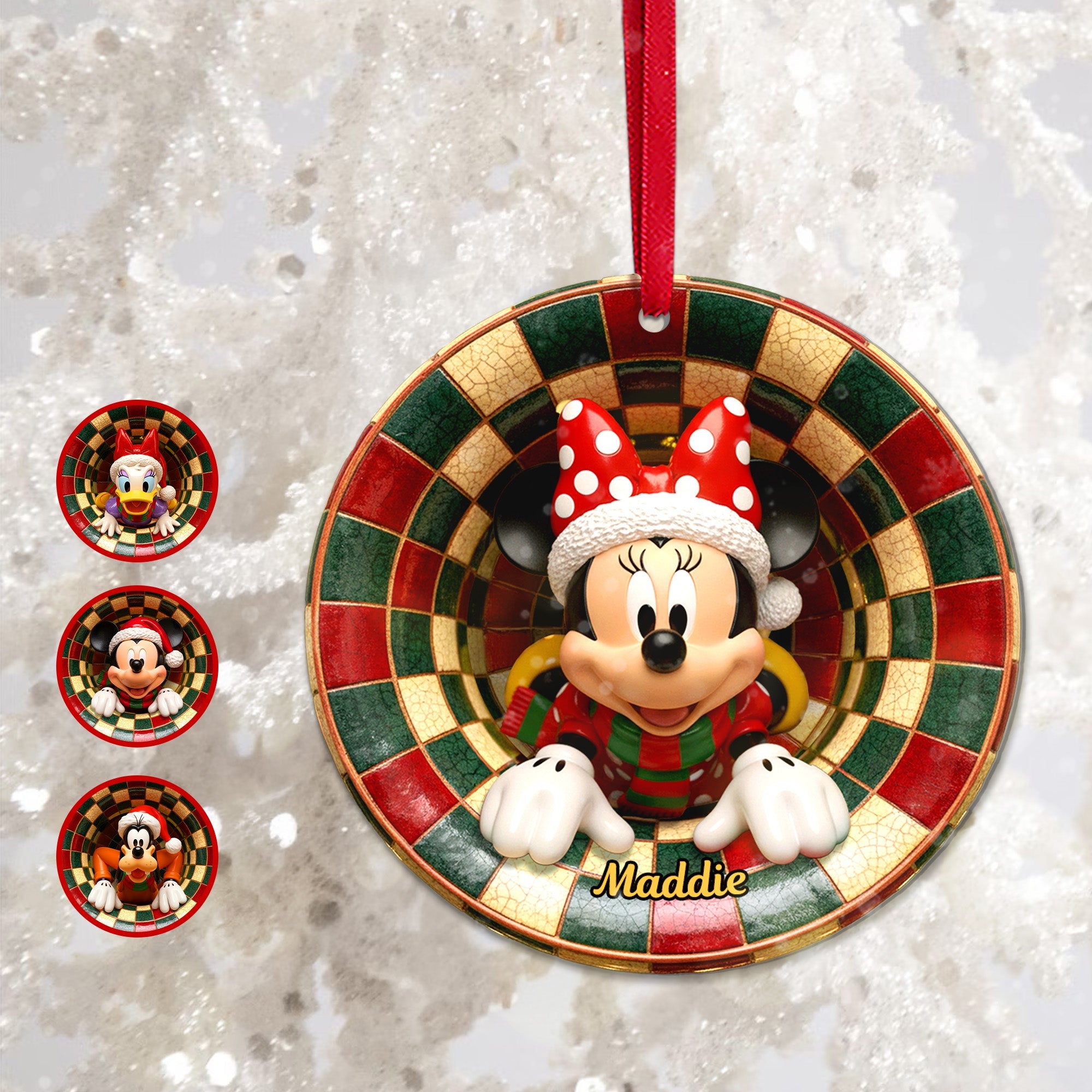 Disney Minnie In Loop Hole Gift Custom Name Christmas Acrylic Ornament ...
