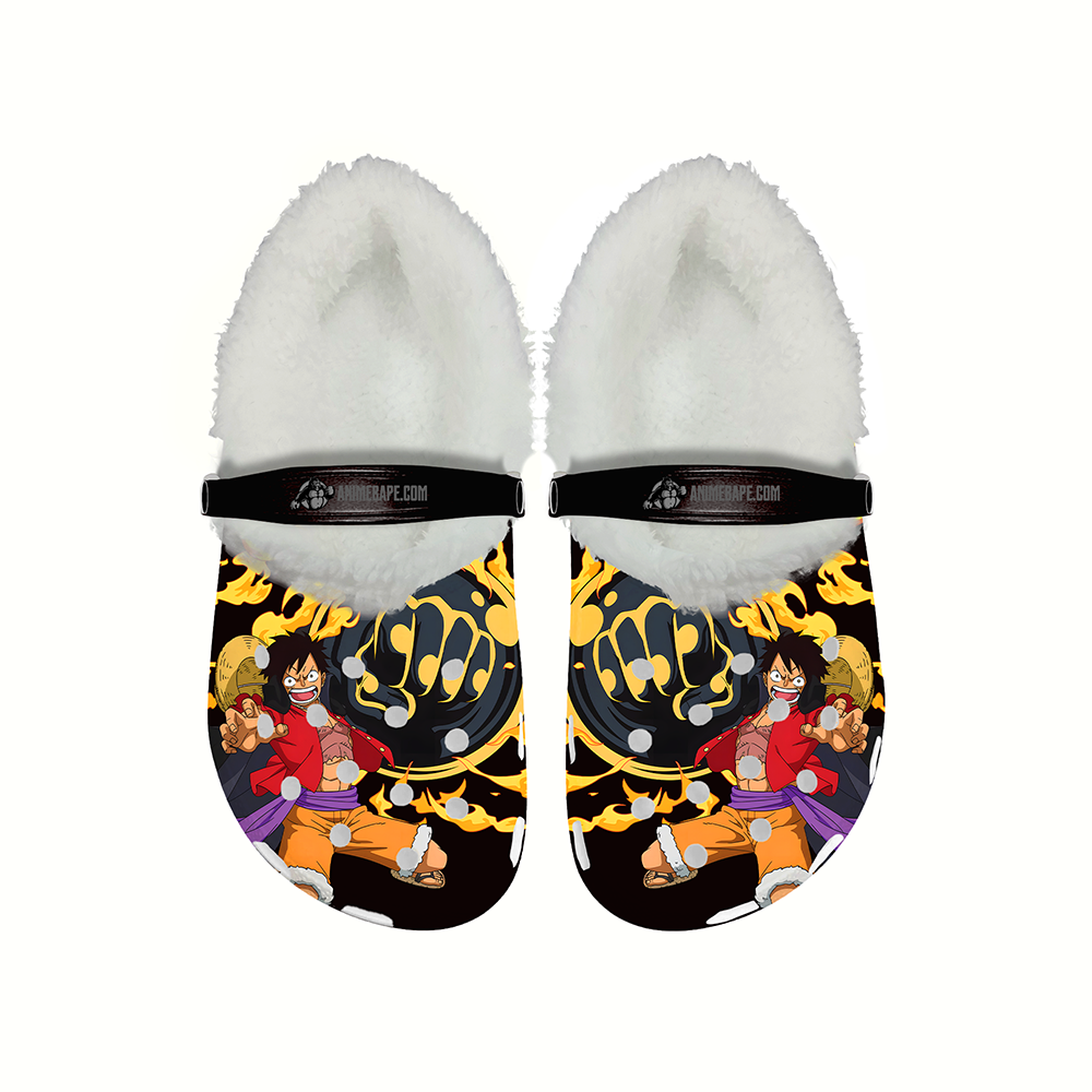 Luffy Gear 3 One Piece Cozy Winter Fleece Clogs - AnimeBape