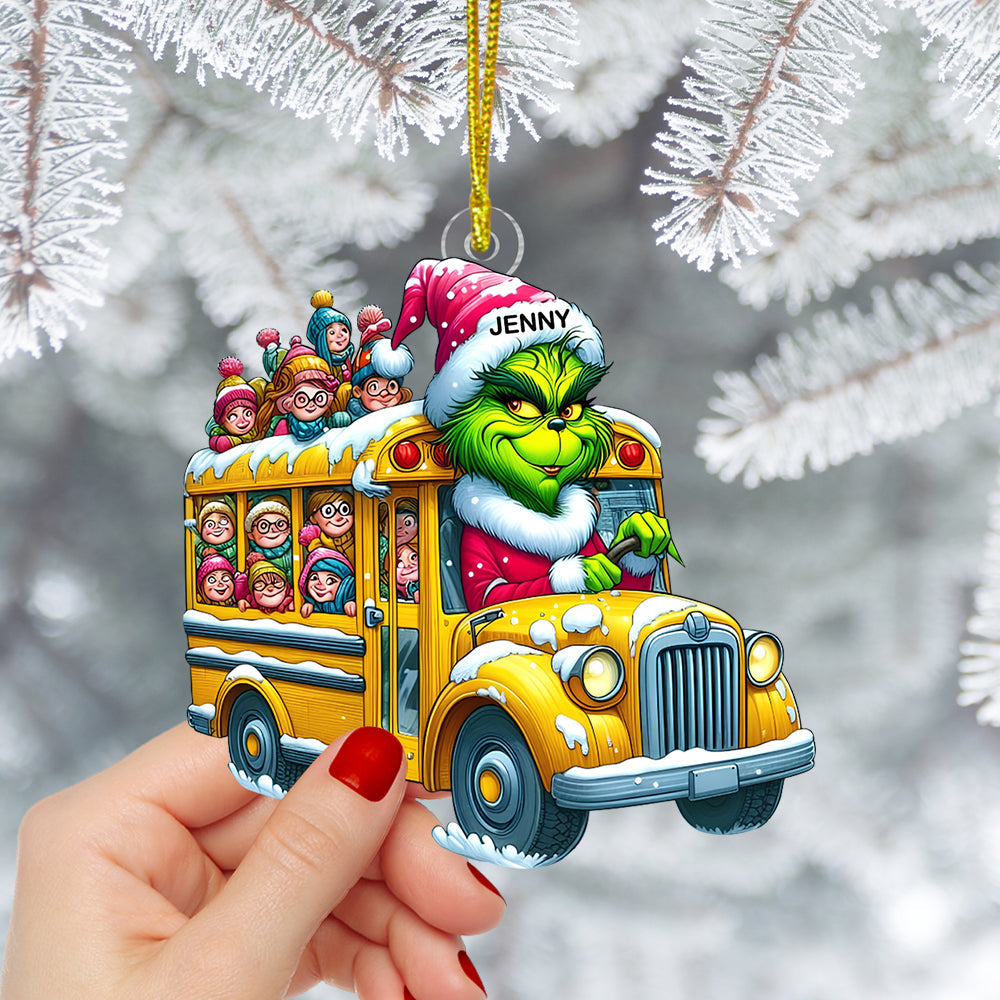 Personalized Grinch Bus Driver Custom Name Christmas Acrylic Ornament ...