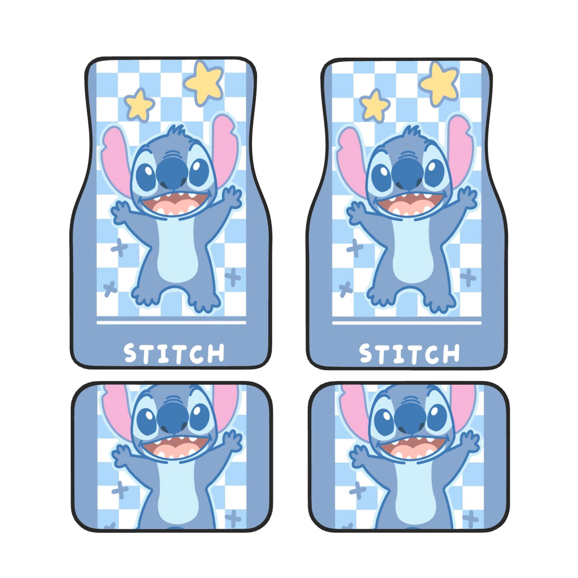 Stitch Car Mats Cute Stitch Happy Checkered Star Pattern Car Floor Mats ...