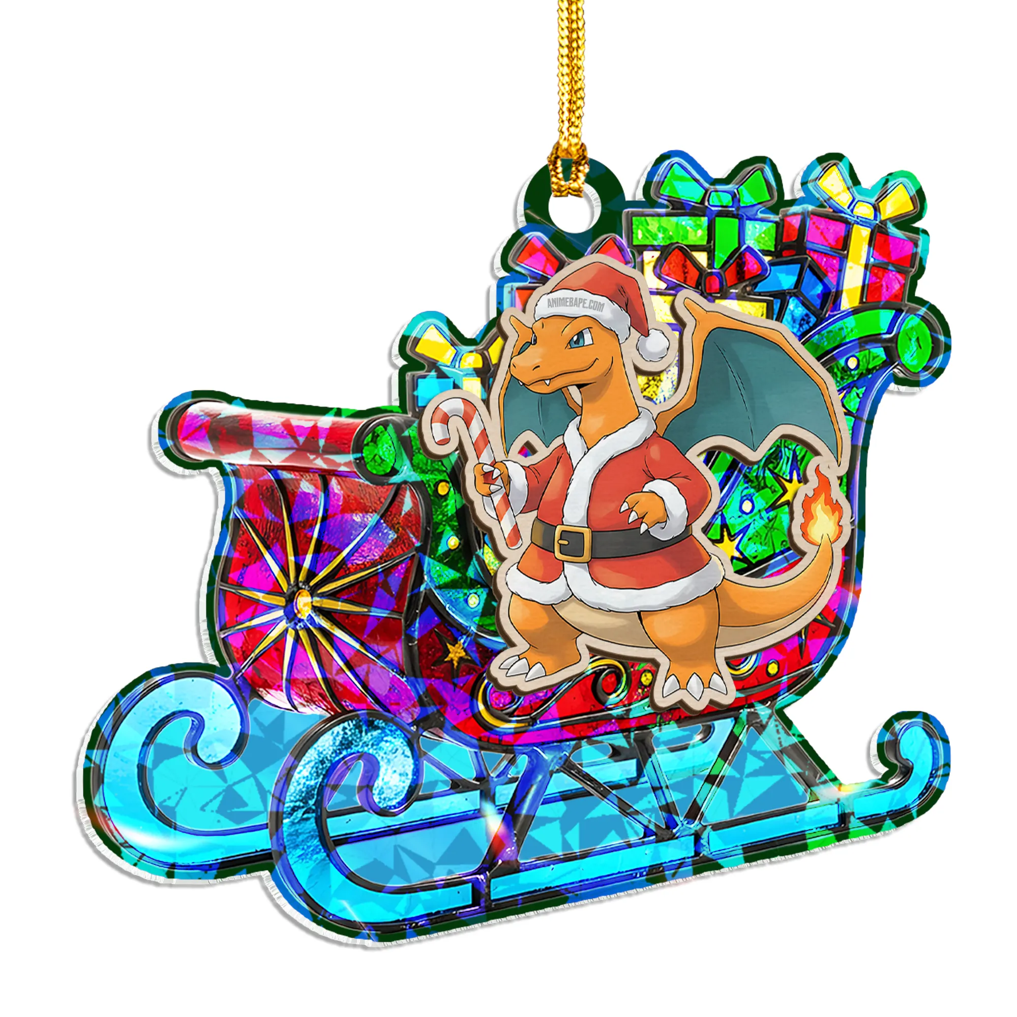 Charizard Pokemon V2 Wood Shattered Glass Hologram Ornament - AnimeBape