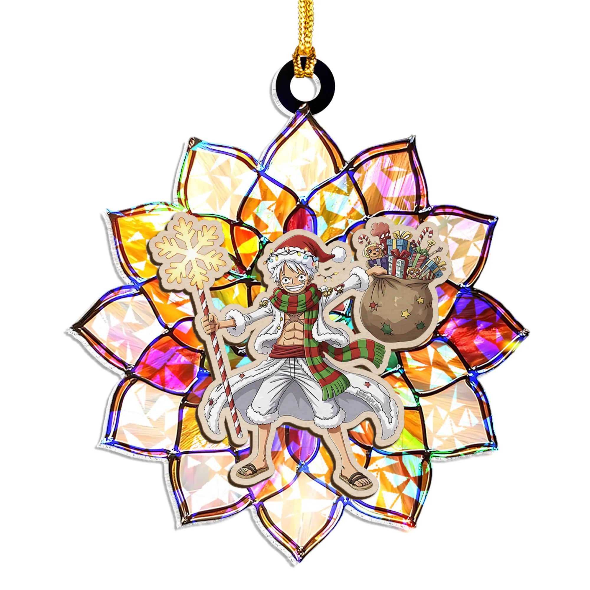 Luffy Gear 5 One Piece Wood Shattered Glass Hologram Ornament - AnimeBape