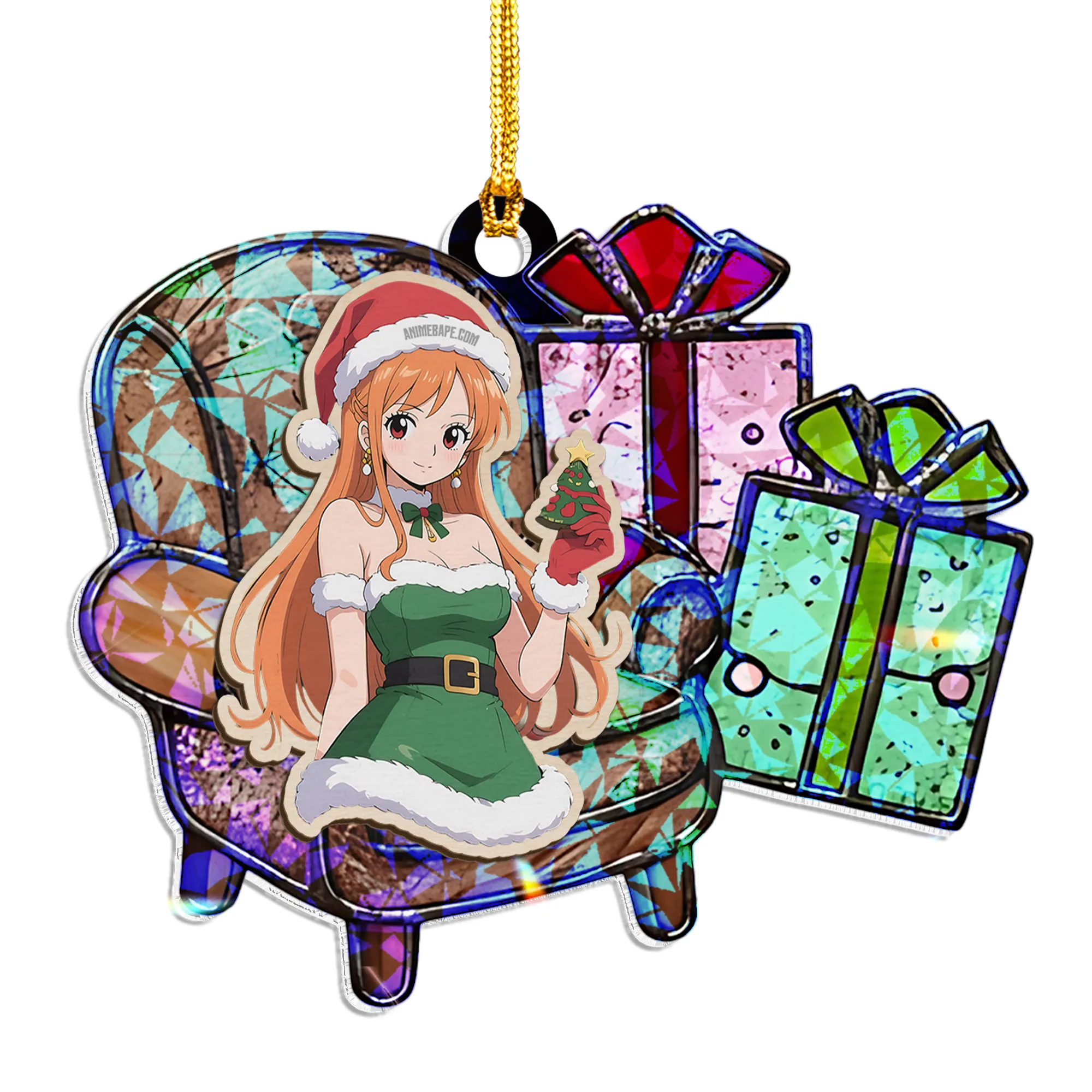Nami One Piece V2 Wood Shattered Glass Hologram Ornament - AnimeBape