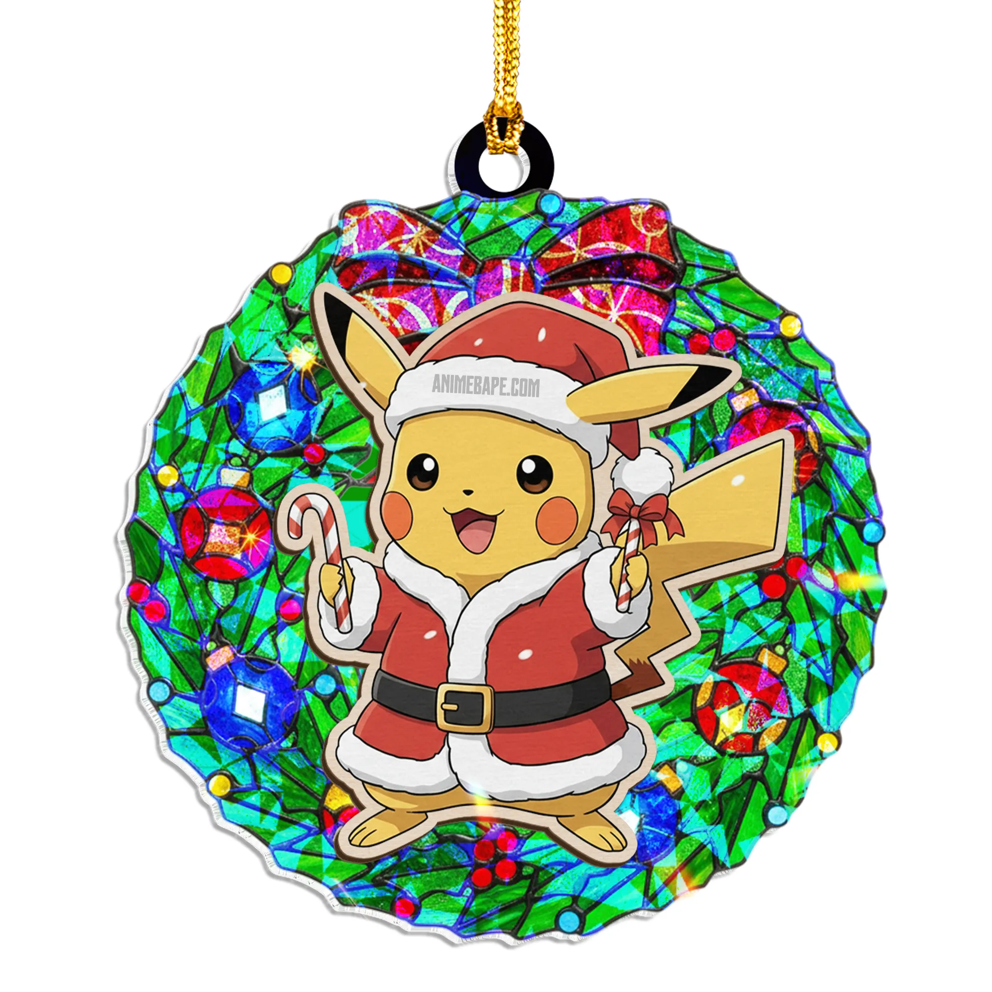 Pikachu Pokemon V3 Wood Shattered Glass Hologram Ornament - AnimeBape