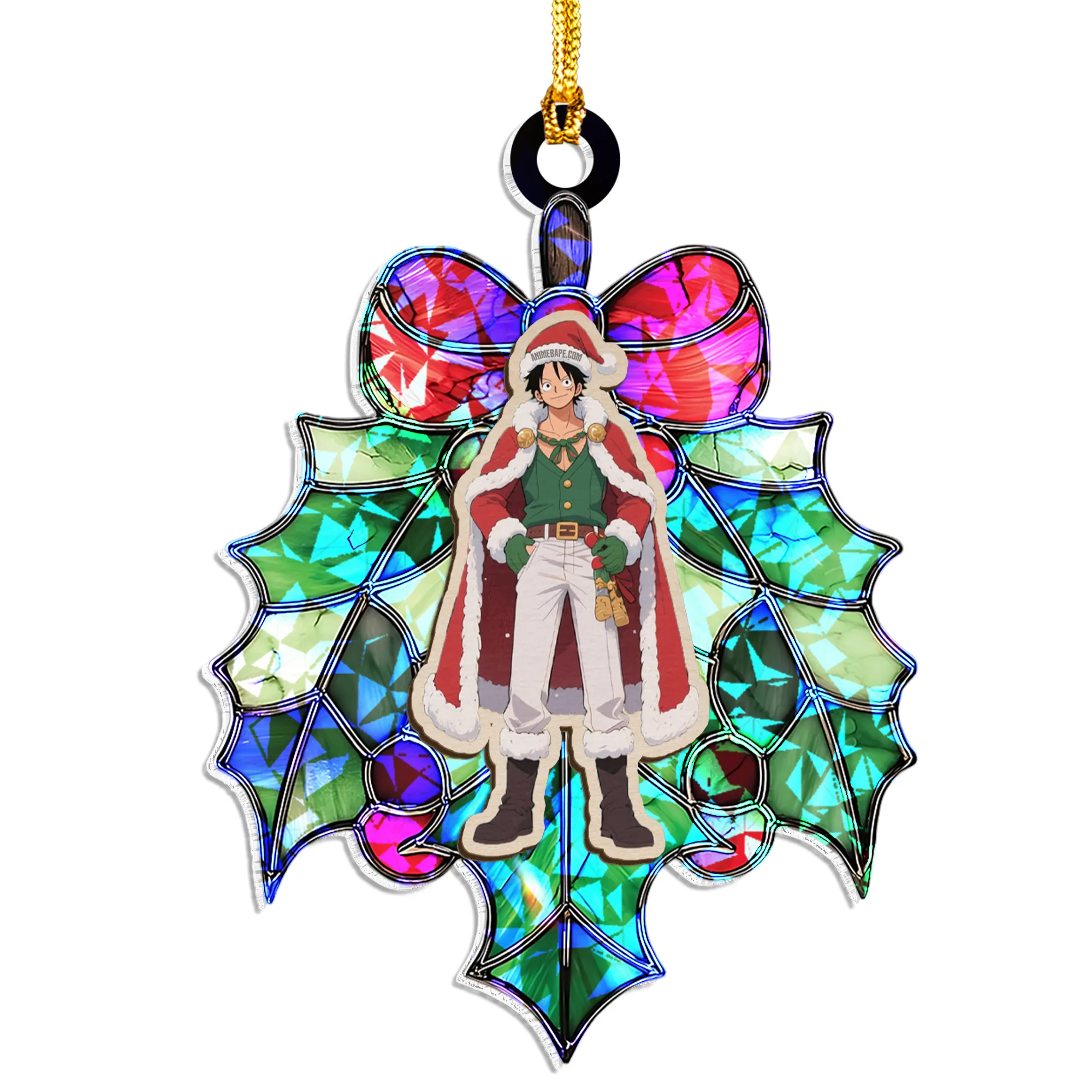 Portgas D. Ace One Piece Wood Shattered Glass Hologram Ornament - AnimeBape