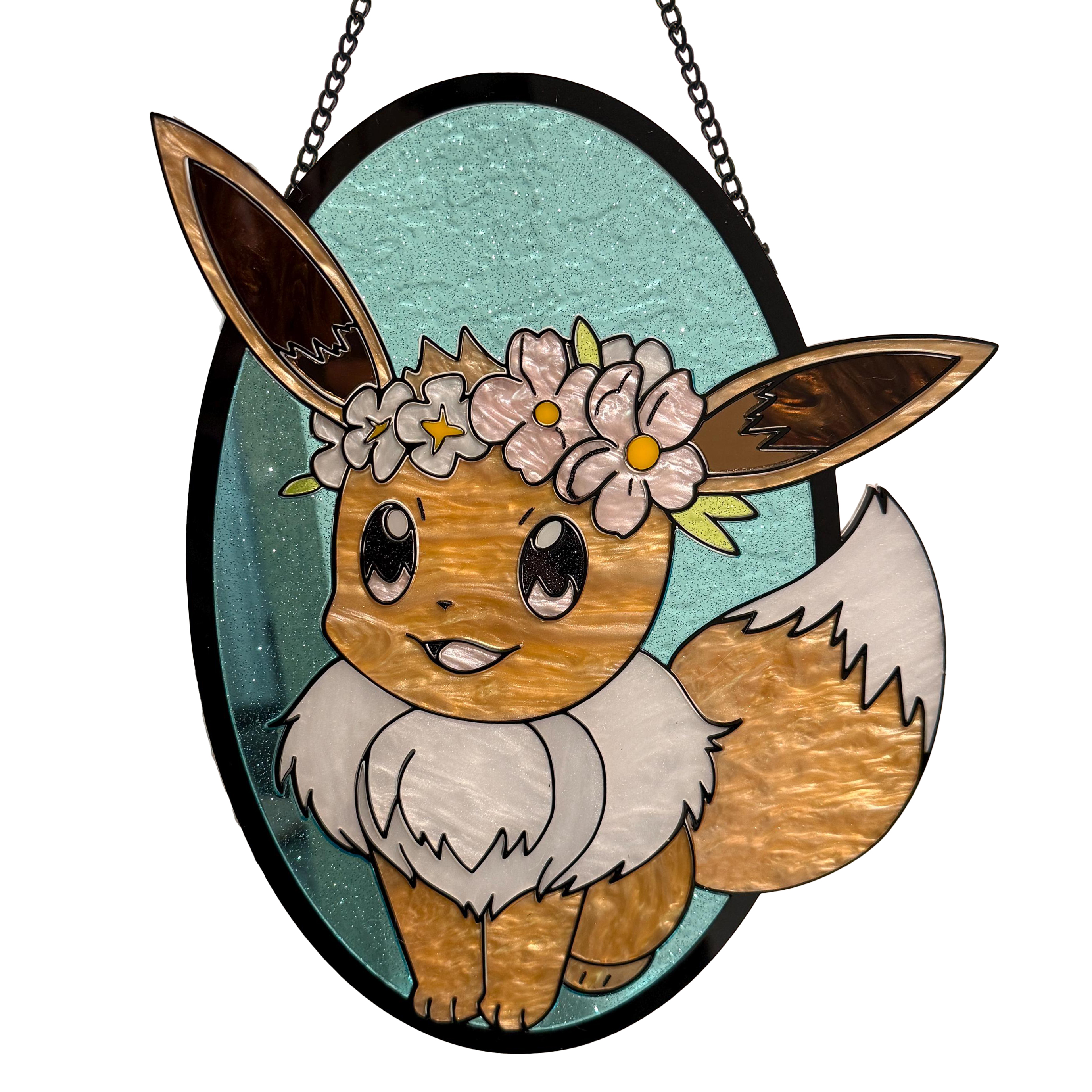 Pokemon Eevee Oval Shape Stained Glass Suncatcher - AnimeBape