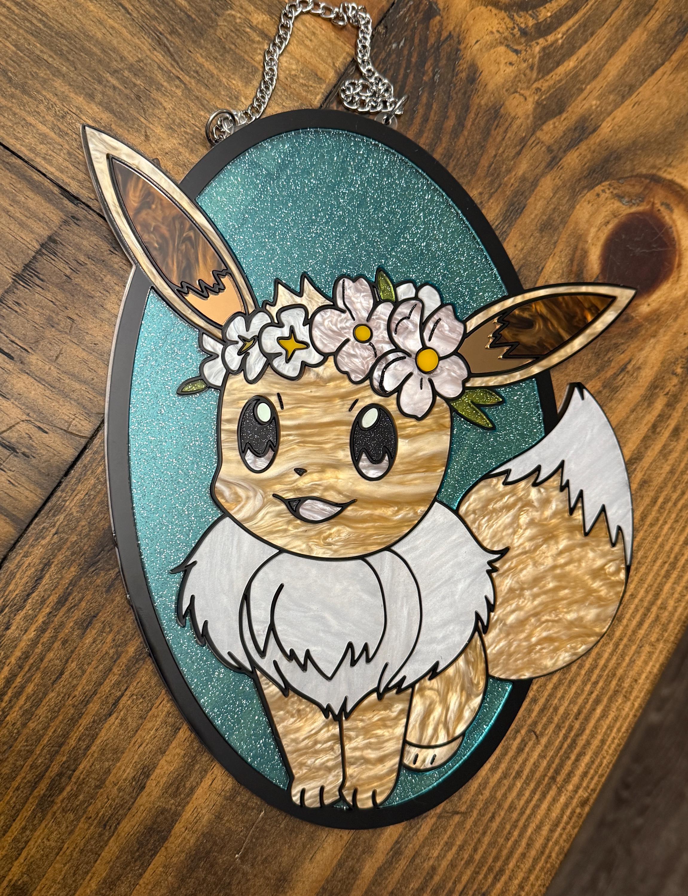 Pokemon Eevee Oval Shape Stained Glass Suncatcher - AnimeBape