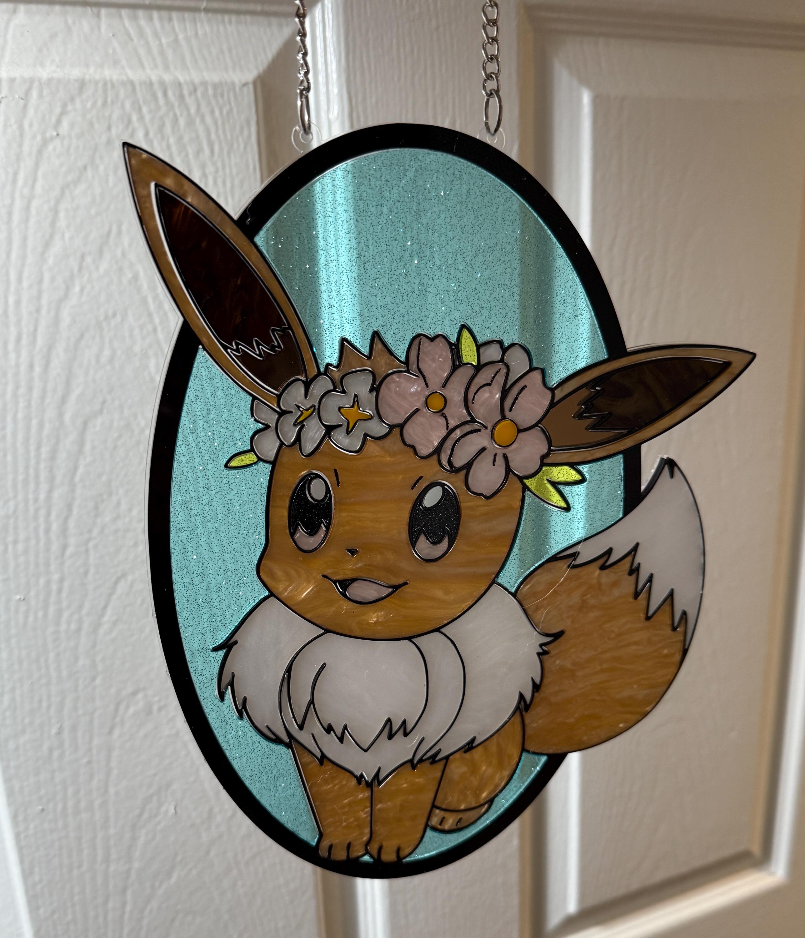 Pokemon Eevee Oval Shape Stained Glass Suncatcher - AnimeBape