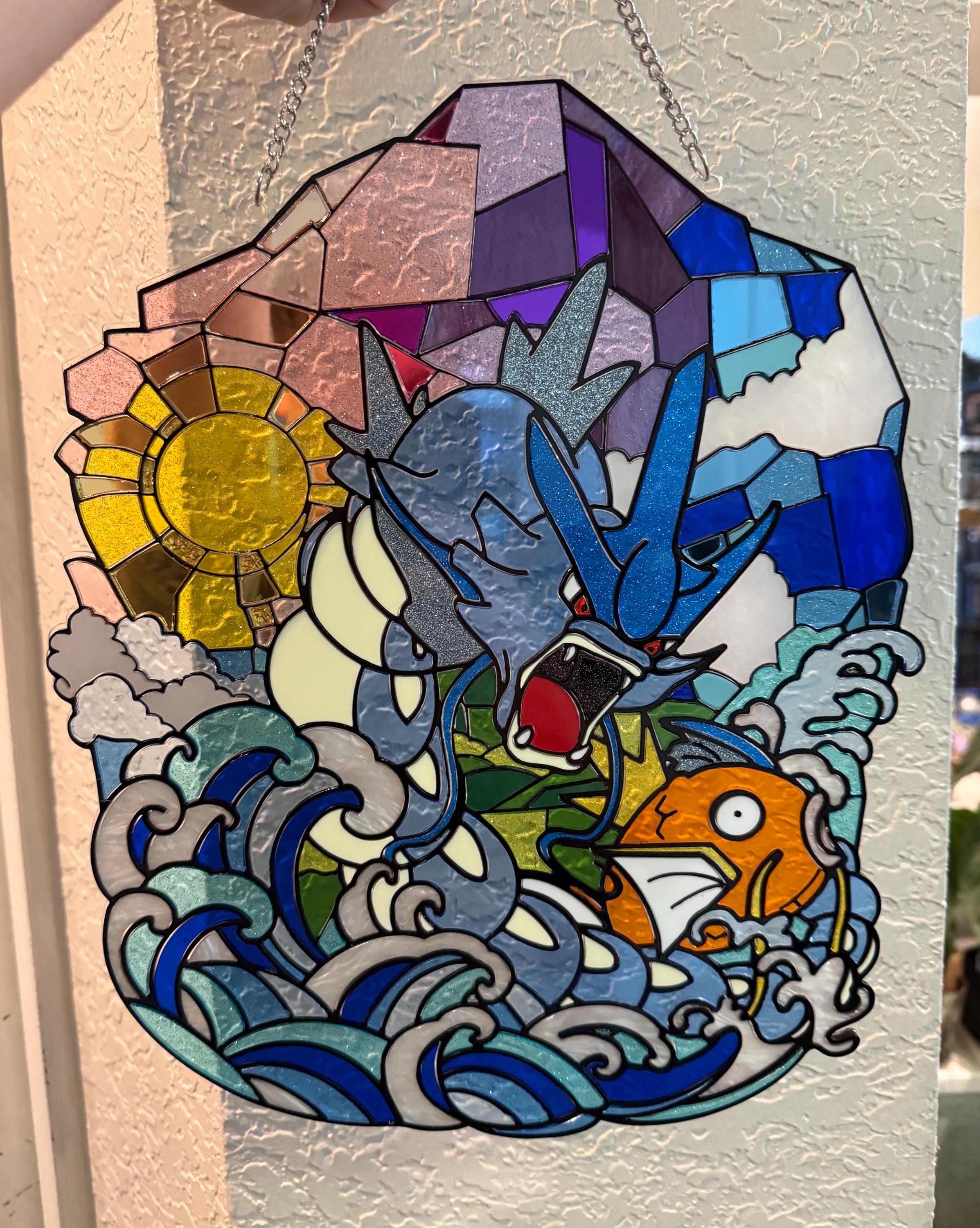 Pokemon Gyarados and Magikarp Custom Shape Stained Glass Suncatcher ...