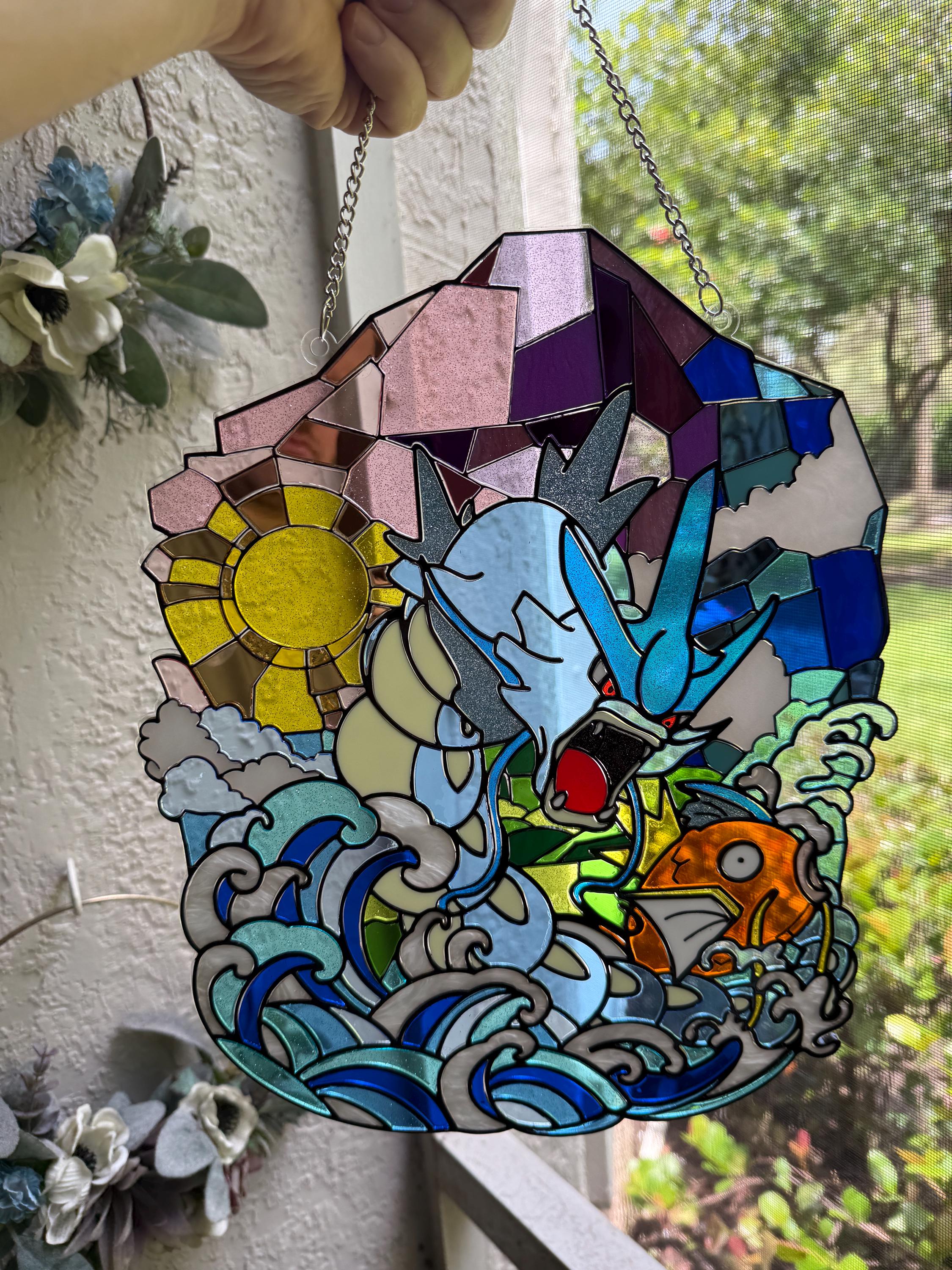 Pokemon Gyarados and Magikarp Custom Shape Stained Glass Suncatcher ...