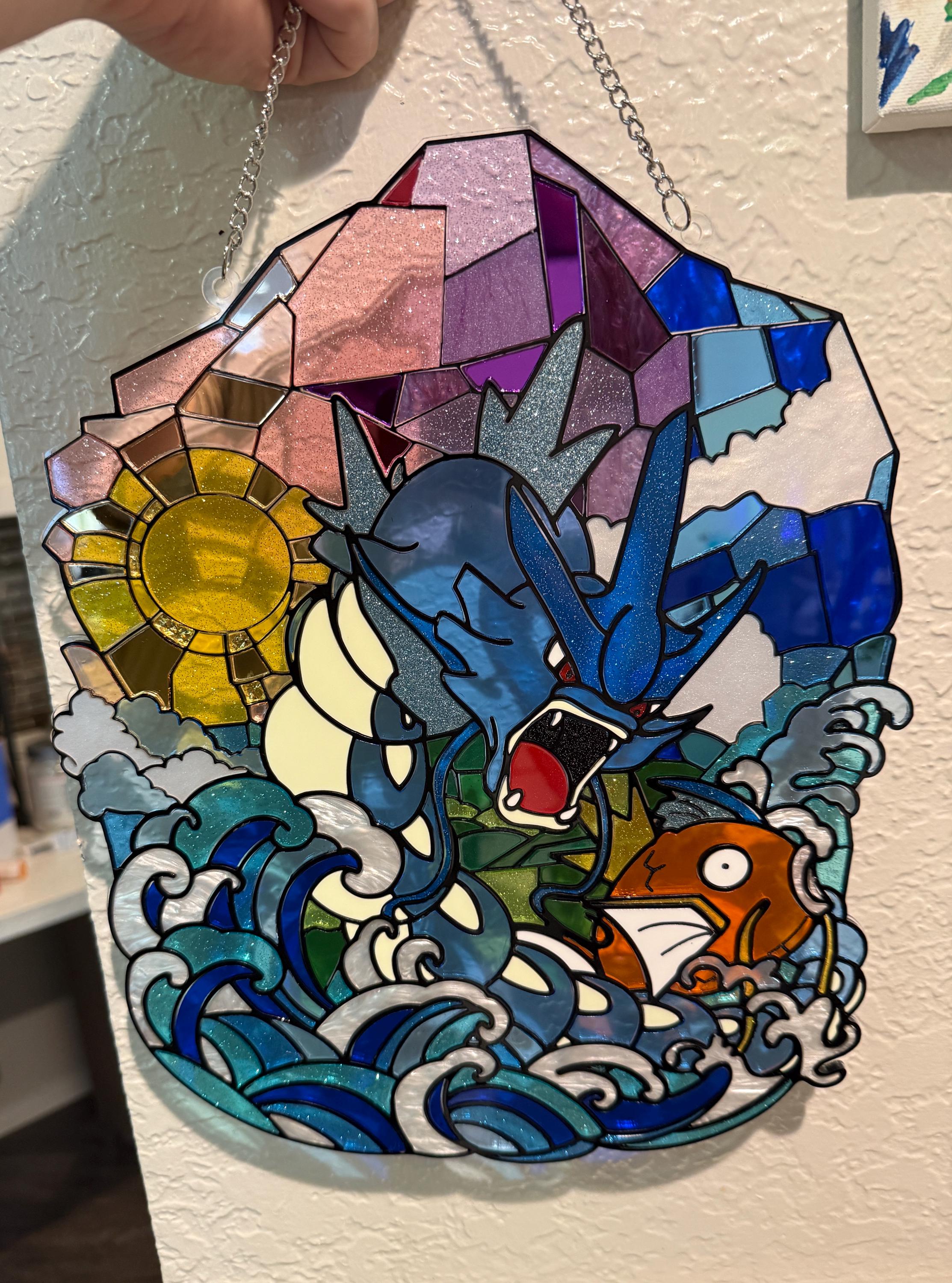 Pokemon Gyarados and Magikarp Custom Shape Stained Glass Suncatcher ...