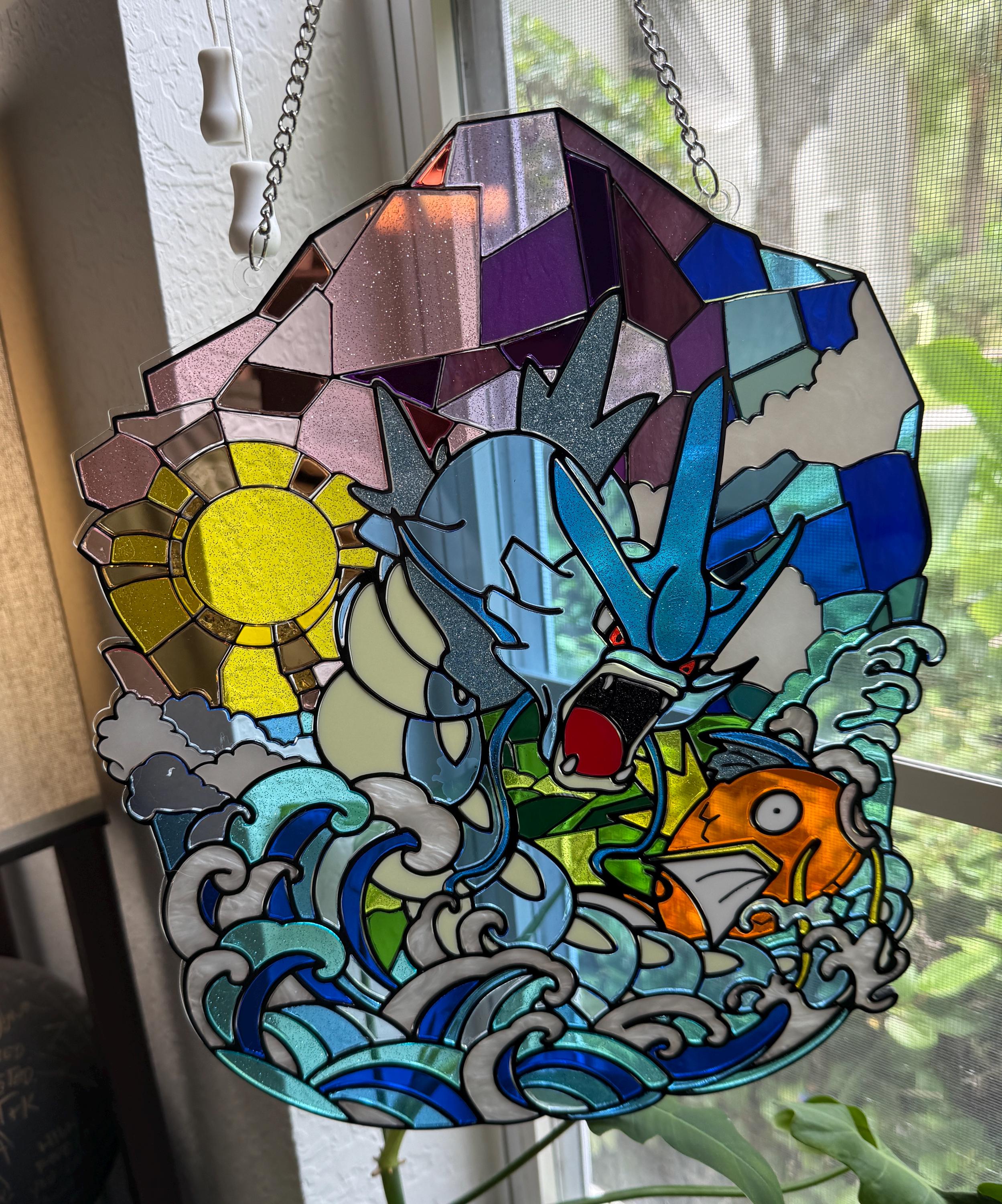 Pokemon Gyarados and Magikarp Custom Shape Stained Glass Suncatcher ...