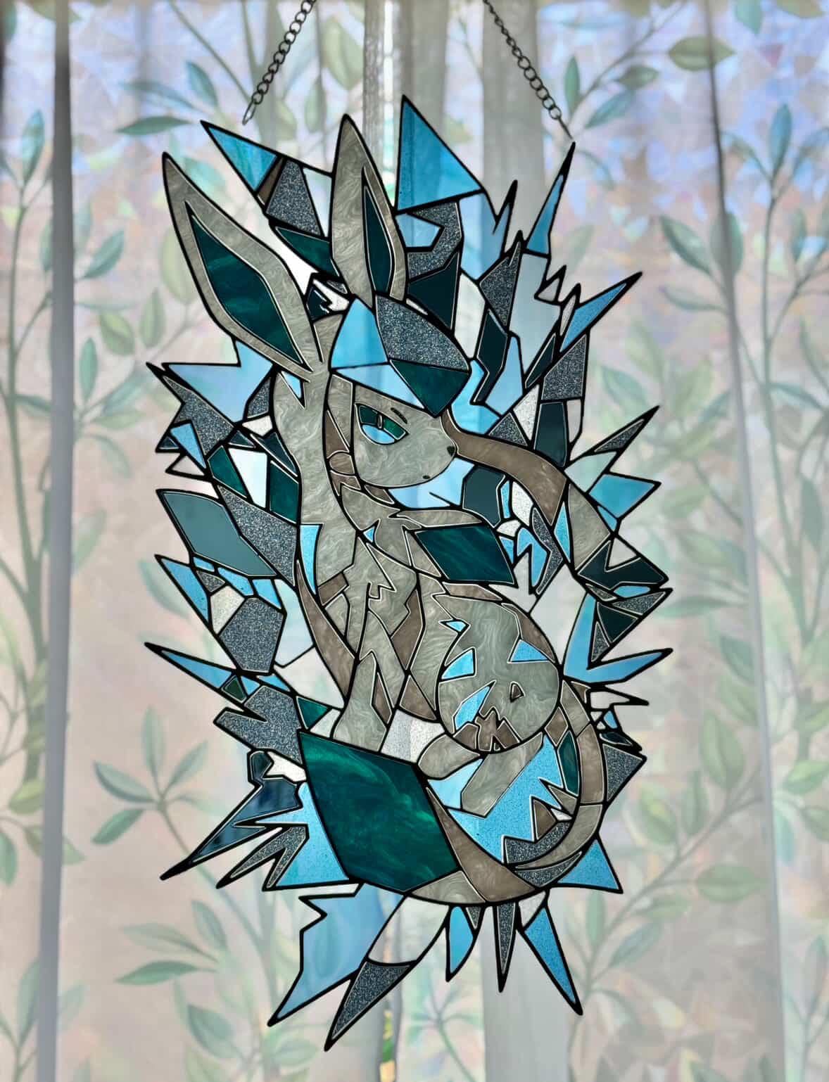 Pokemon Glaceon Custom Shape Stained Glass Suncatcher - AnimeBape