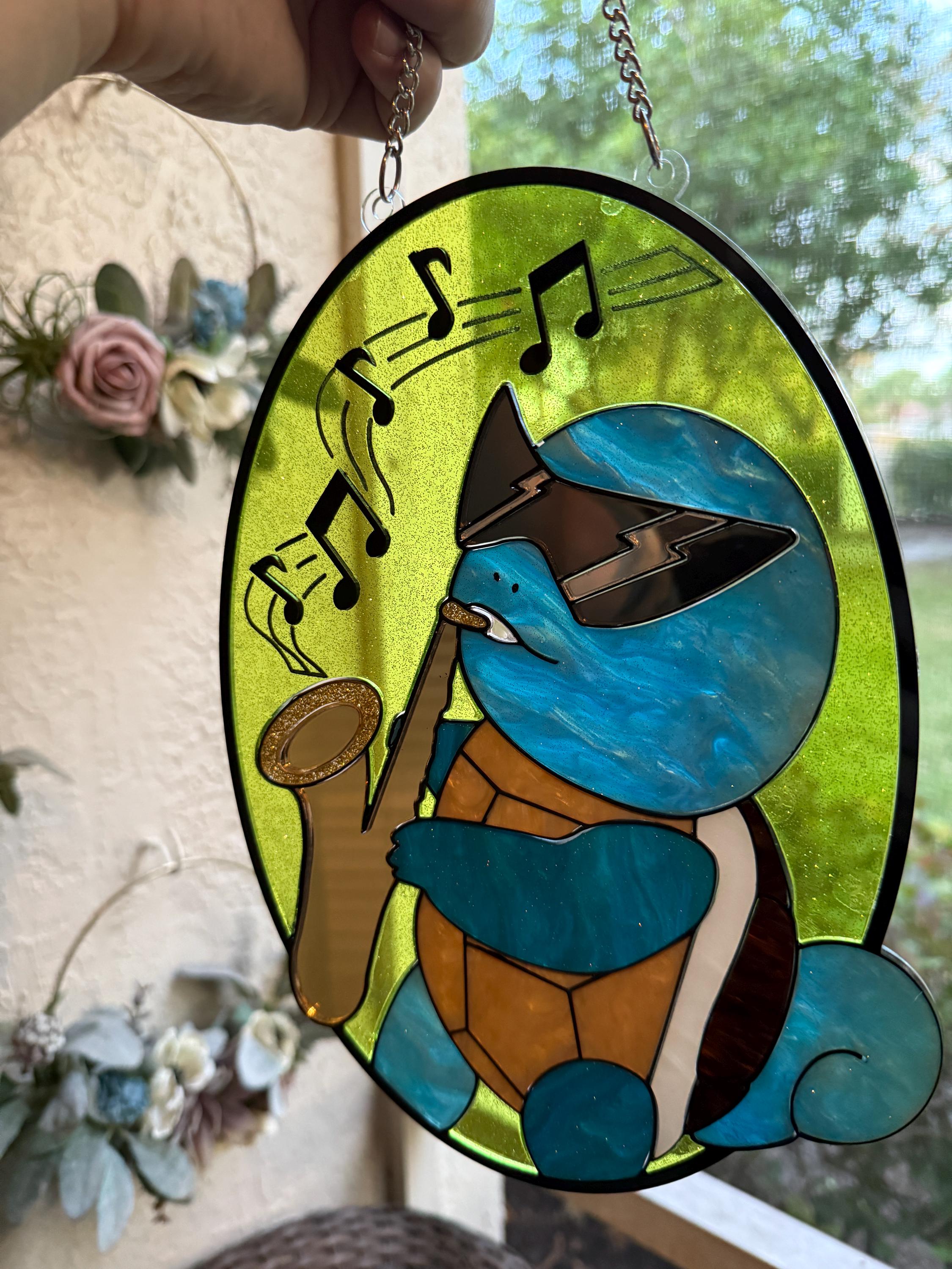 Pokemon Squirtle Oval Shape stained Glass Suncatcher - AnimeBape