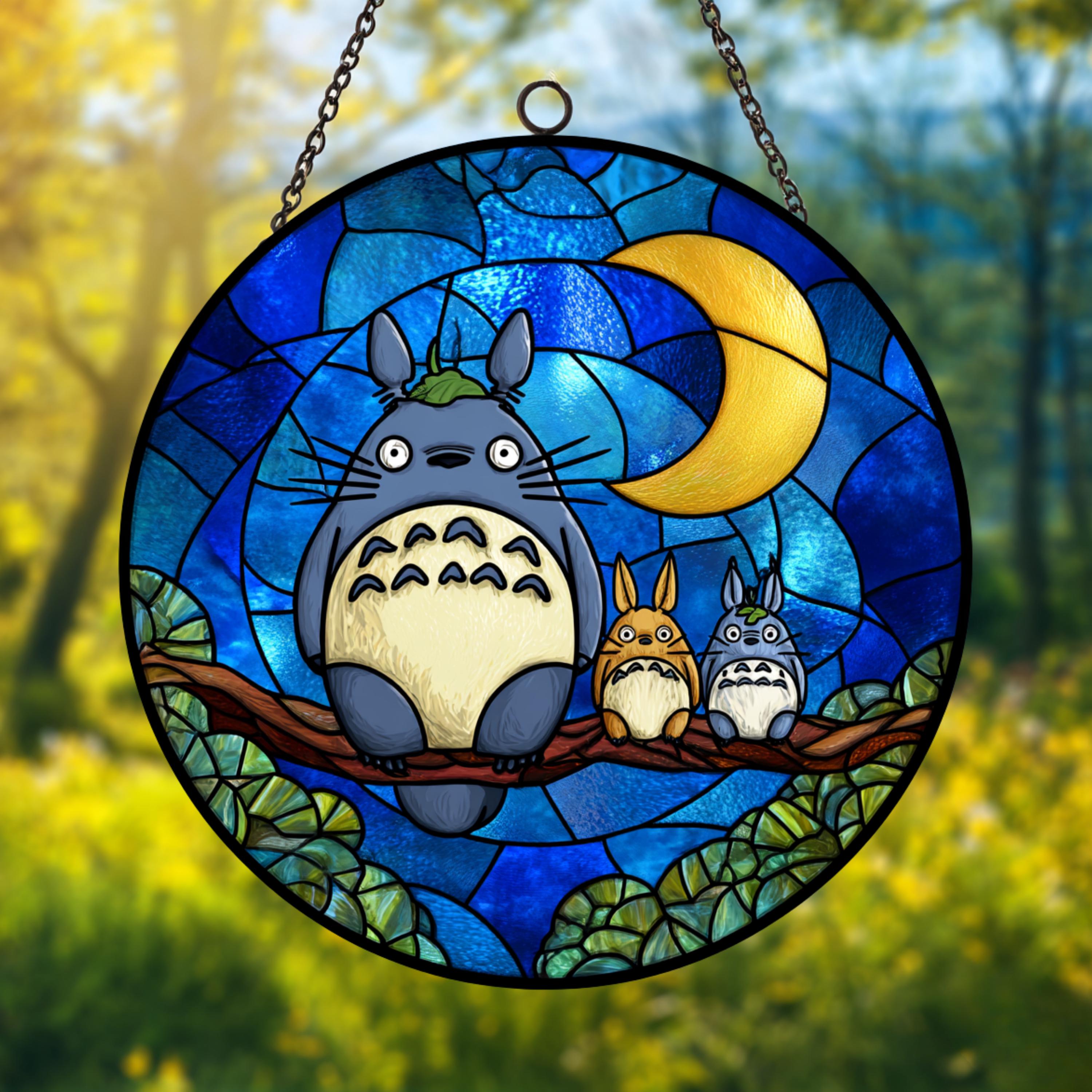Ghibli My Neighbor Totoro Totoro Fam Stained Glass Suncatcher - AnimeBape