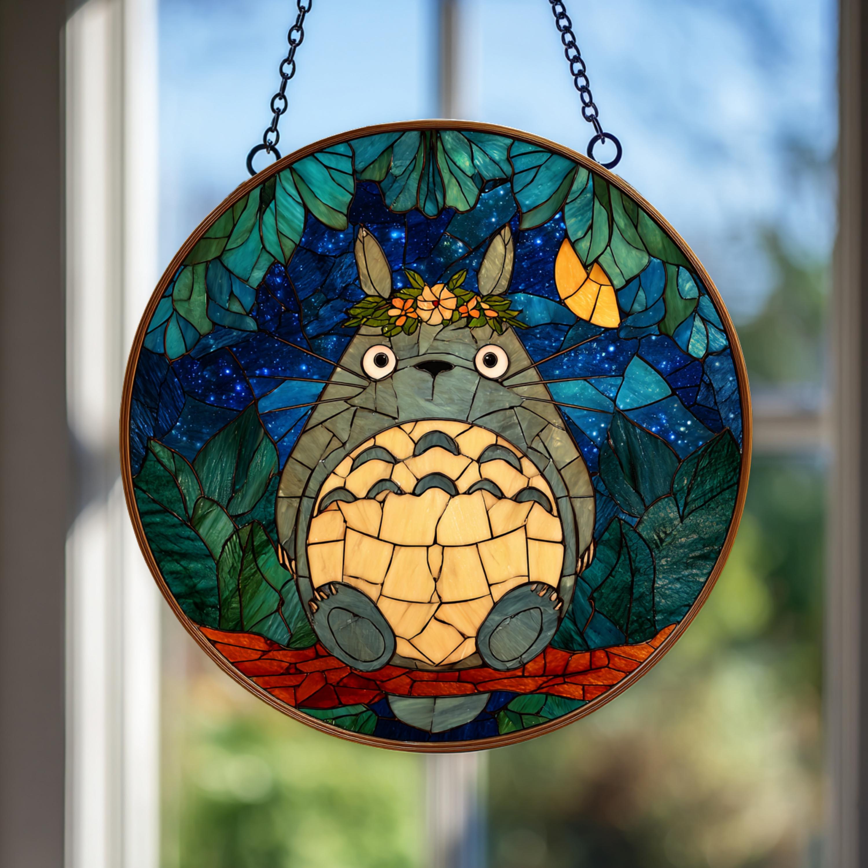 Ghibli My Neighbor Totoro Summer Night Stained Glass Suncatcher - AnimeBape
