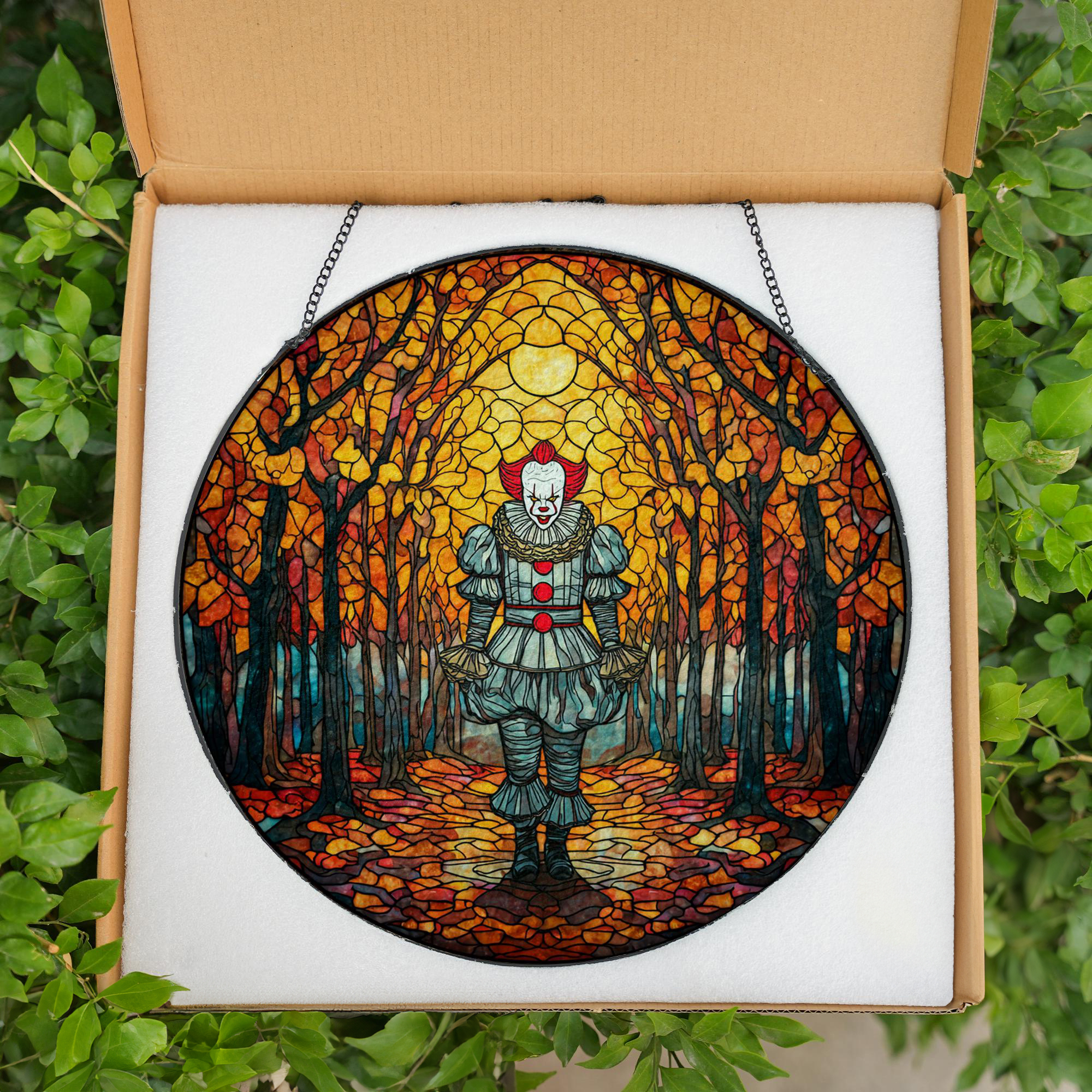 IT Pennywise Halloween Stained Glass Suncatcher For Horror Movie Fans ...