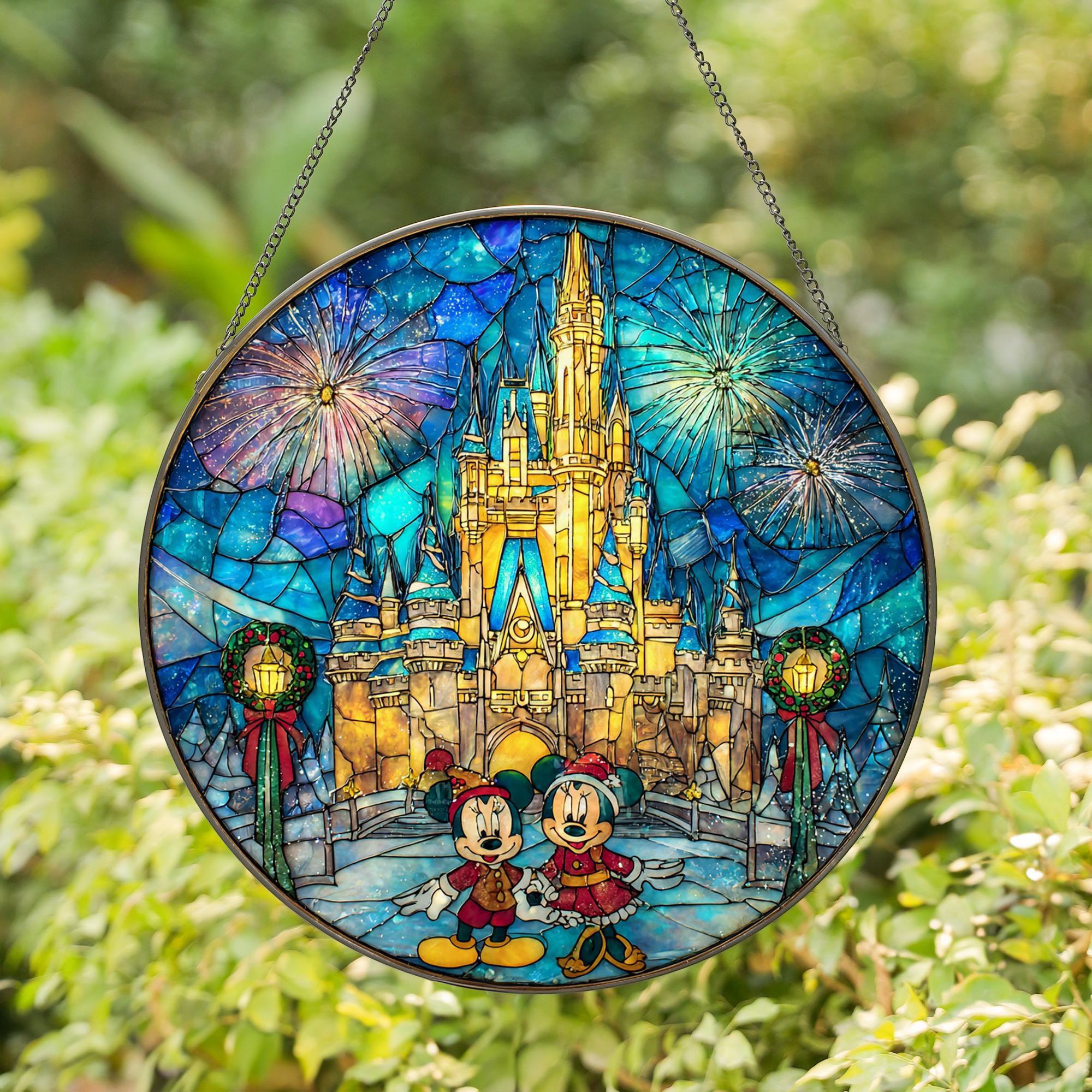 Disney Castle Christmas Themed Stained Glass Suncatcher - AnimeBape