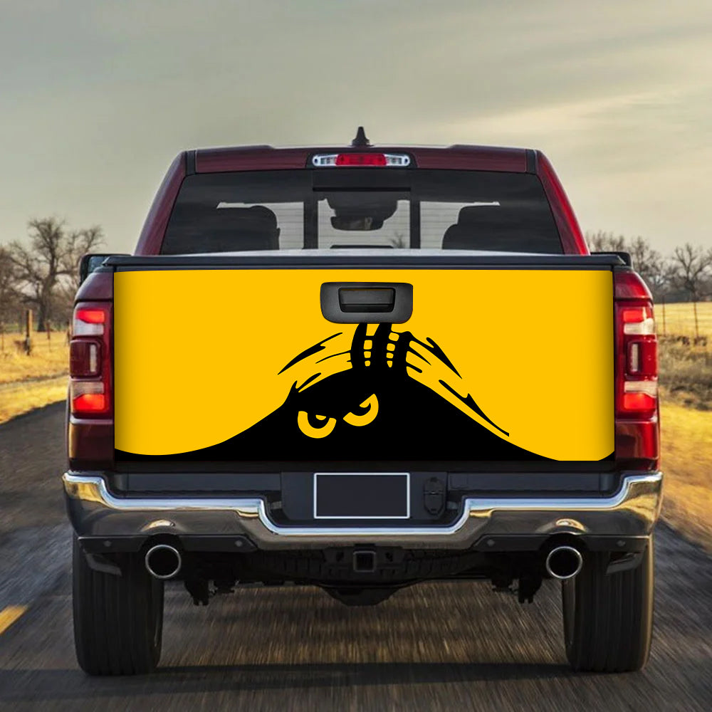 Evil Monster Peeping Peek A Boo Funny Yellow Truck Tailgate Decal ...