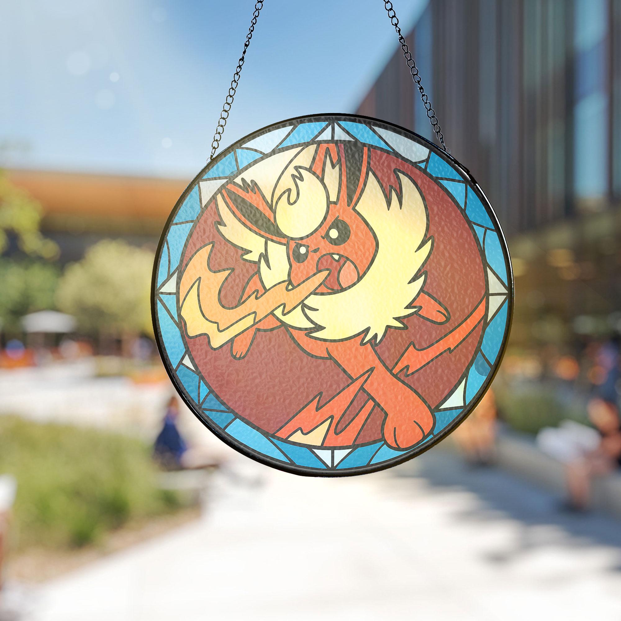 Pokemon Flareon Flamethrower Stained Glass Suncatcher - AnimeBape