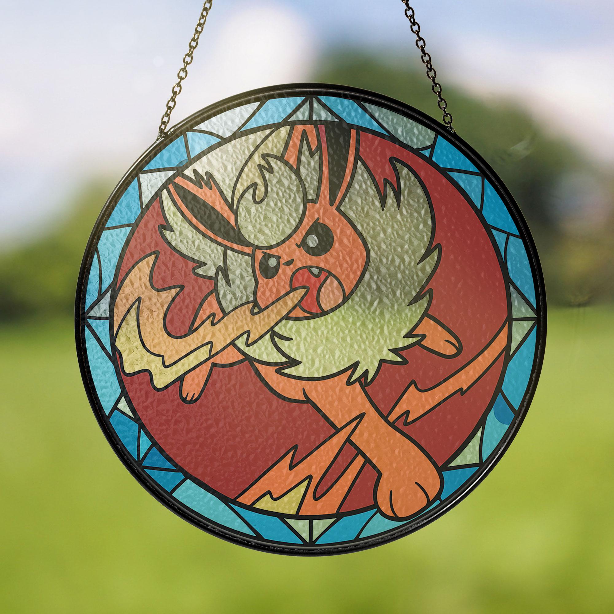 Pokemon Flareon Flamethrower Stained Glass Suncatcher - AnimeBape