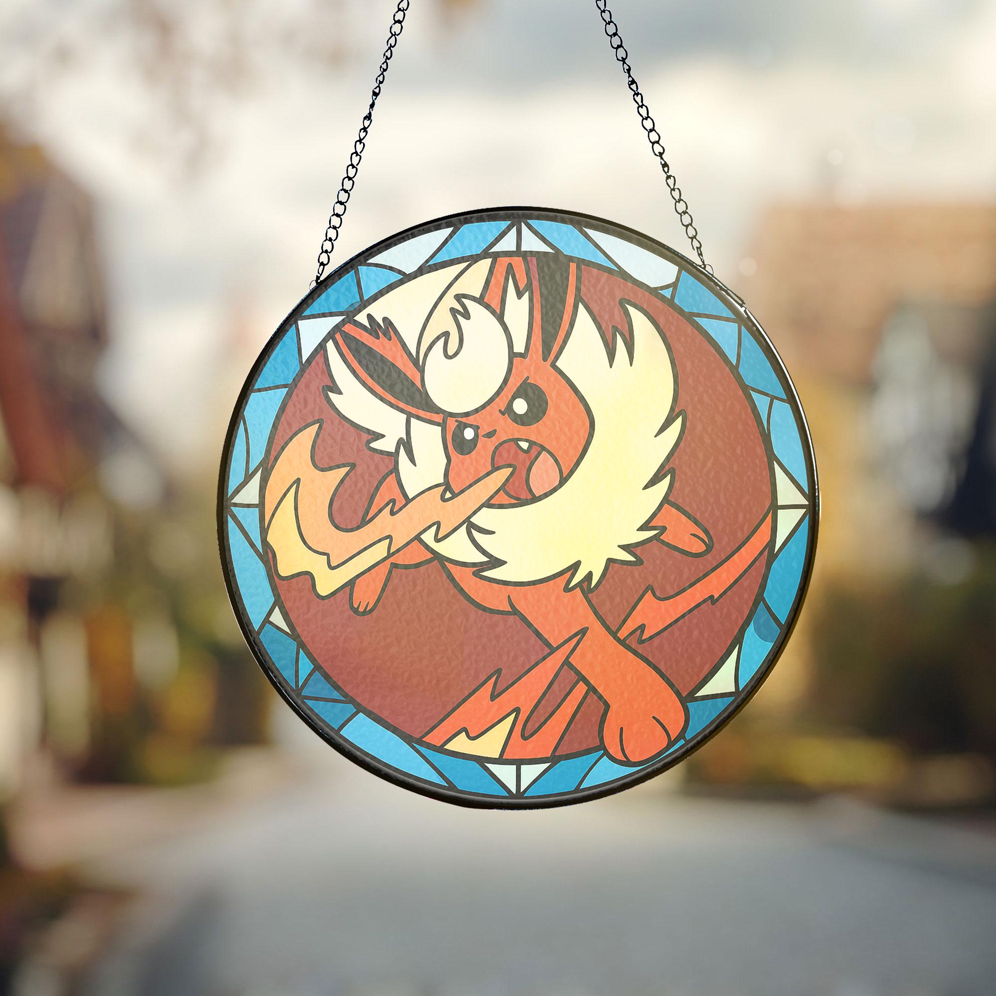 Pokemon Flareon Flamethrower Stained Glass Suncatcher - AnimeBape