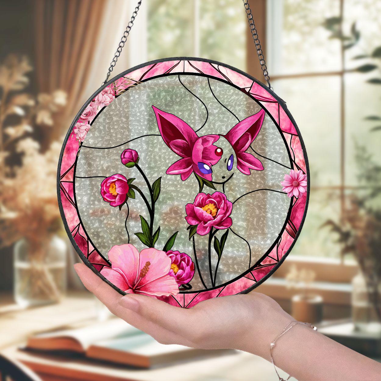 Pokemon Eevee Evolution Espeon Blossom Stained Glass Suncatcher Vers 1 ...