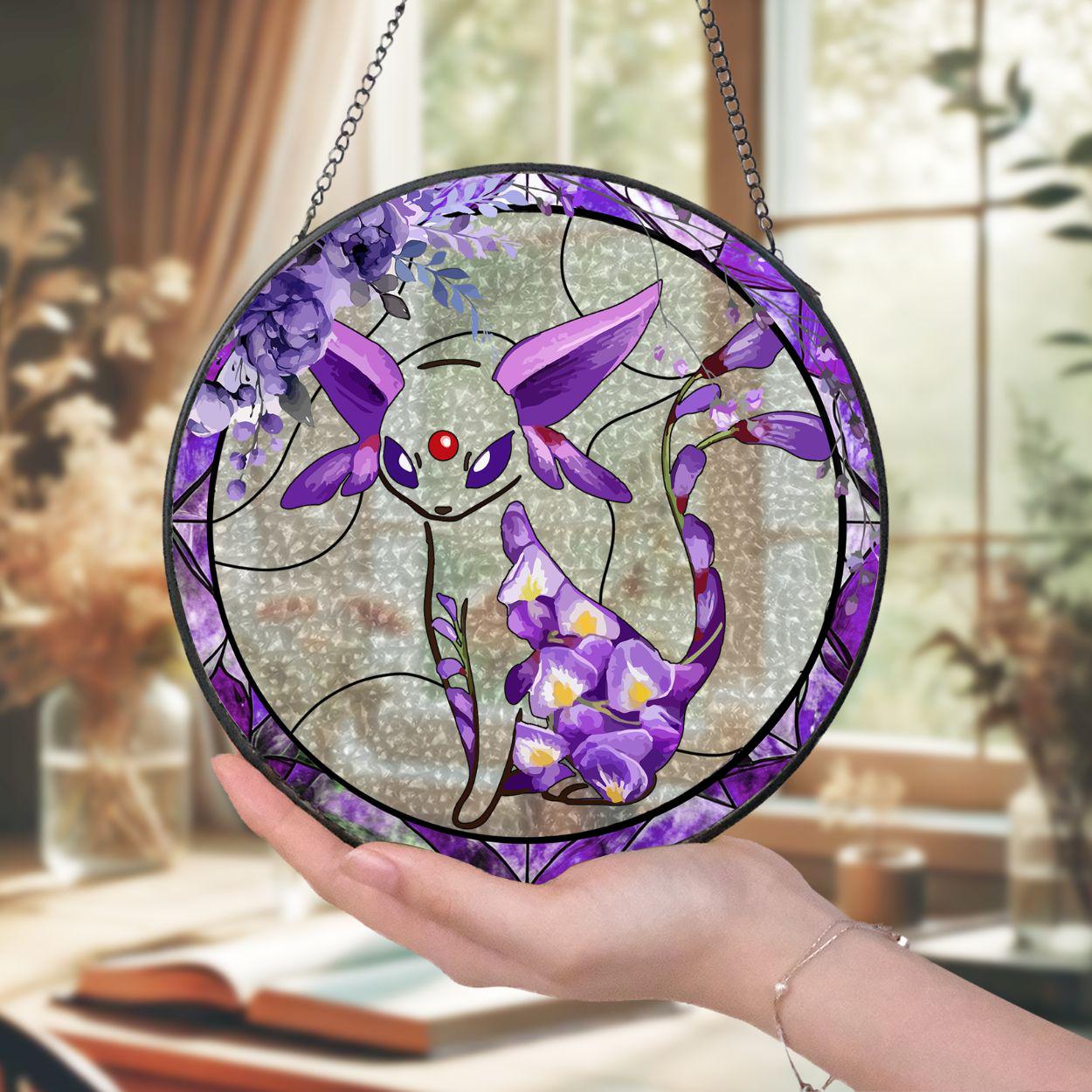 Pokemon Eevee Evolution Espeon Blossom Stained Glass Suncatcher Vers 2 ...