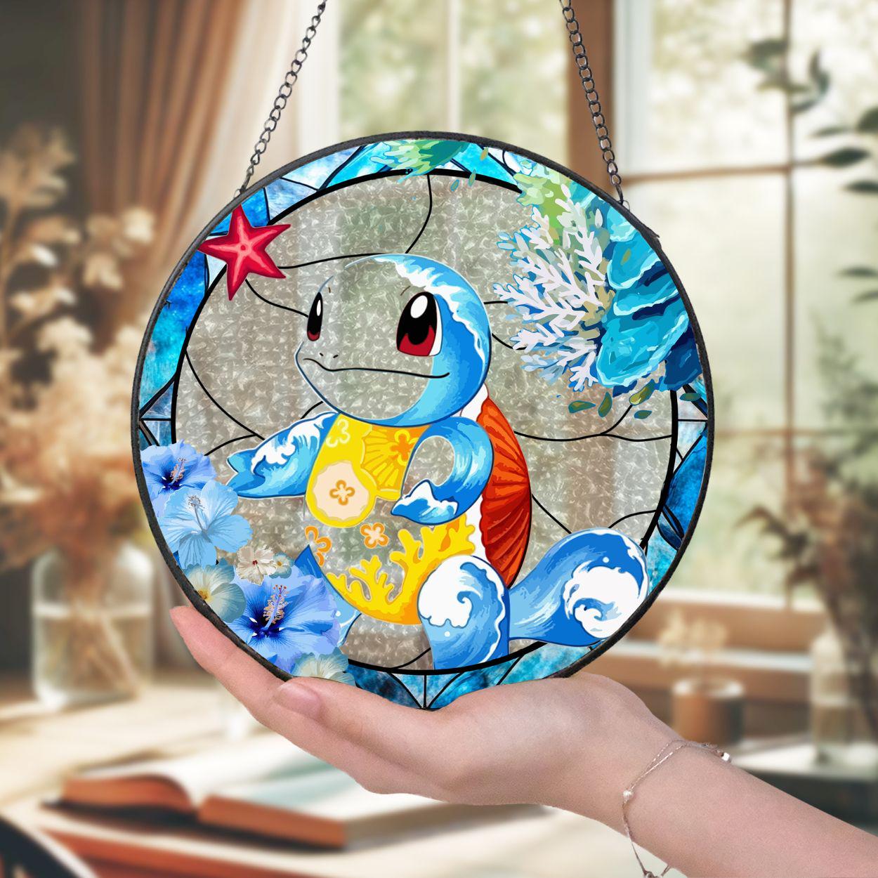 Pokemon Squirtle Autumn Blossom Stained Glass Suncatcher - AnimeBape